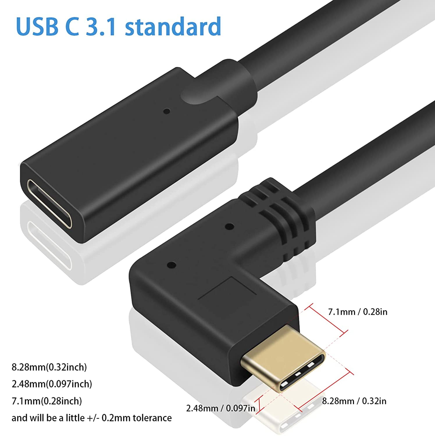 YTGRF-USB C Extension Cable 1ft, USB C Right Angle Extension Cable Short, PD 3.1 90 Degree Type ...