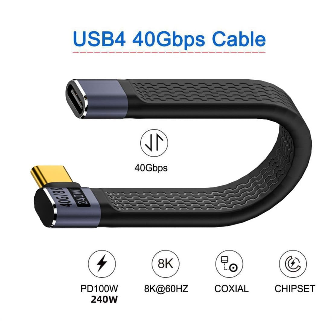 YTGRF-USB C Short Cable USB4 Plug to Socket Slim Flat 90 Degree Right ...