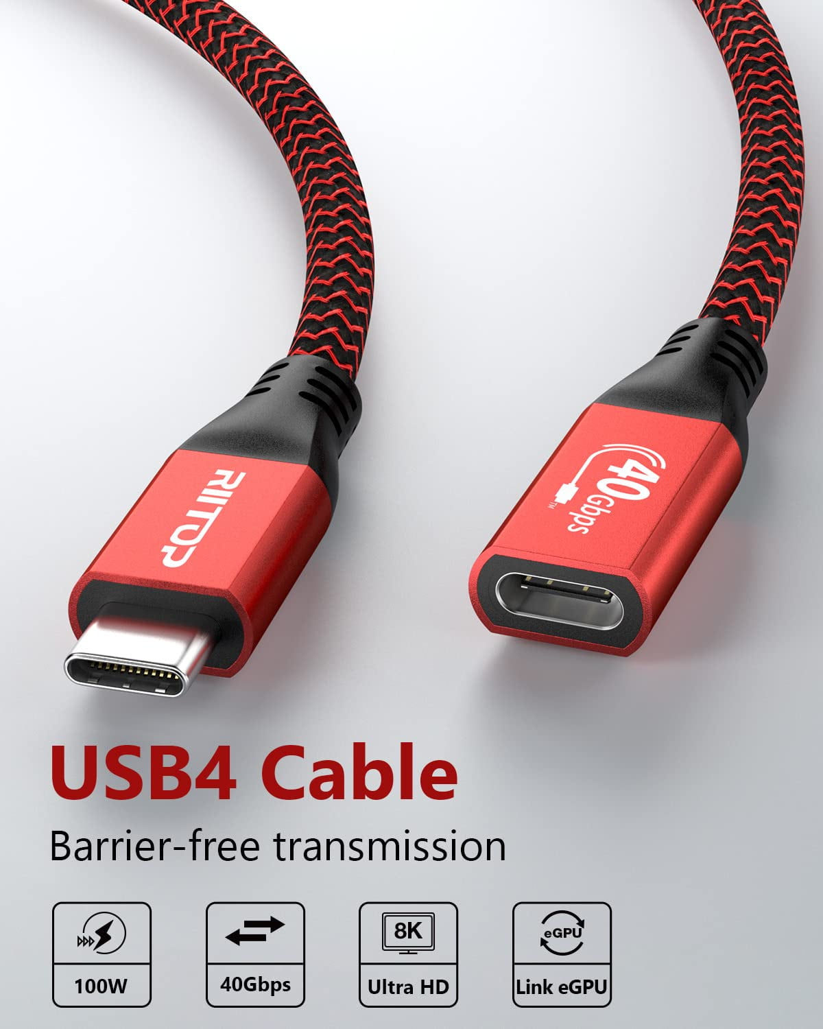 YTGRF-USB4 Extension Cable Short [40Gbps, 1FT], USB C 4.0 Male to ...