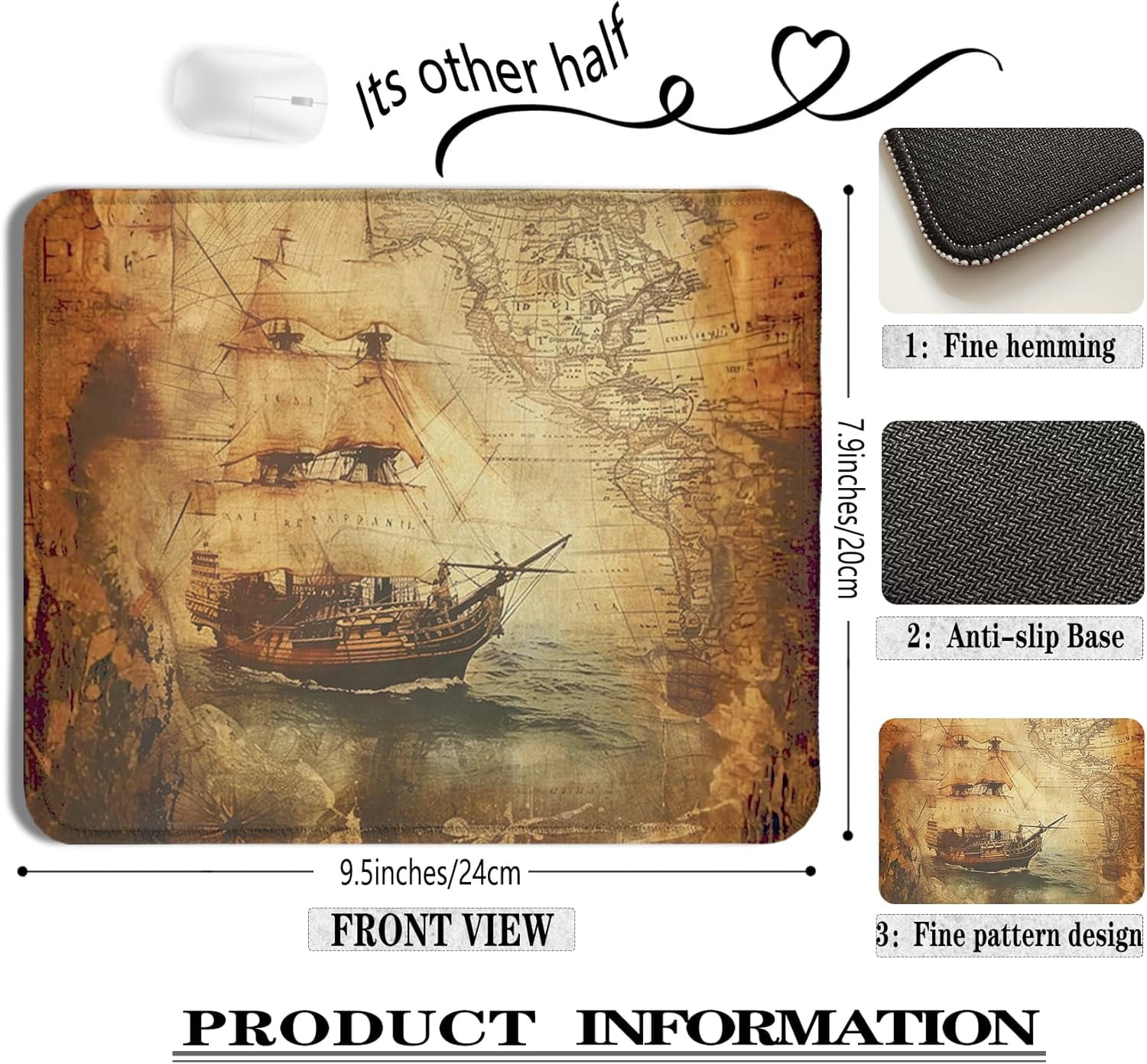 YTGRF-Vintage Nautical Sailing Ship World Map Mouse Pad, Nautical Ocean ...