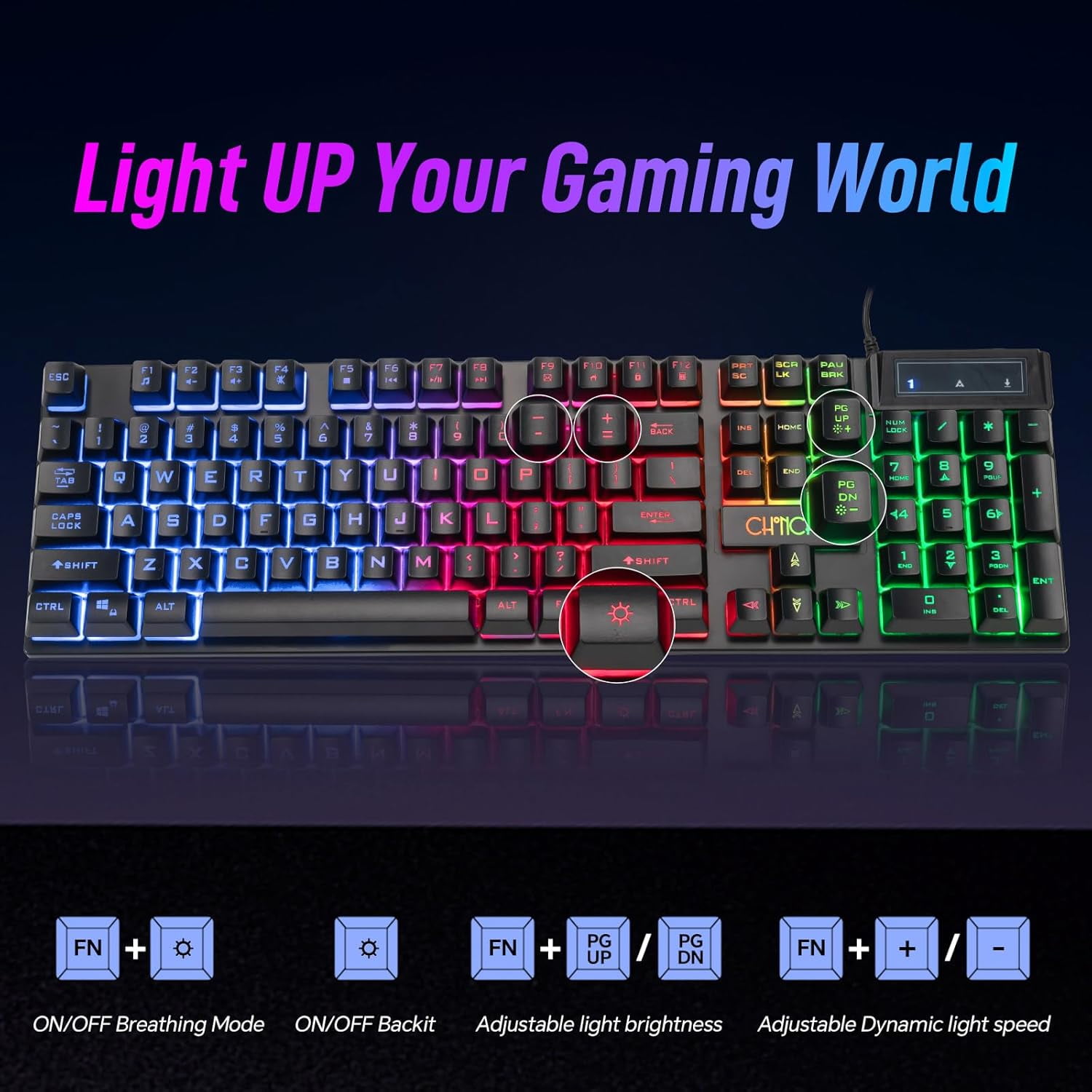YTGRF-Wired Gaming Keyboard, 104 Keys Full Size, with Anti-Ghosting and ...
