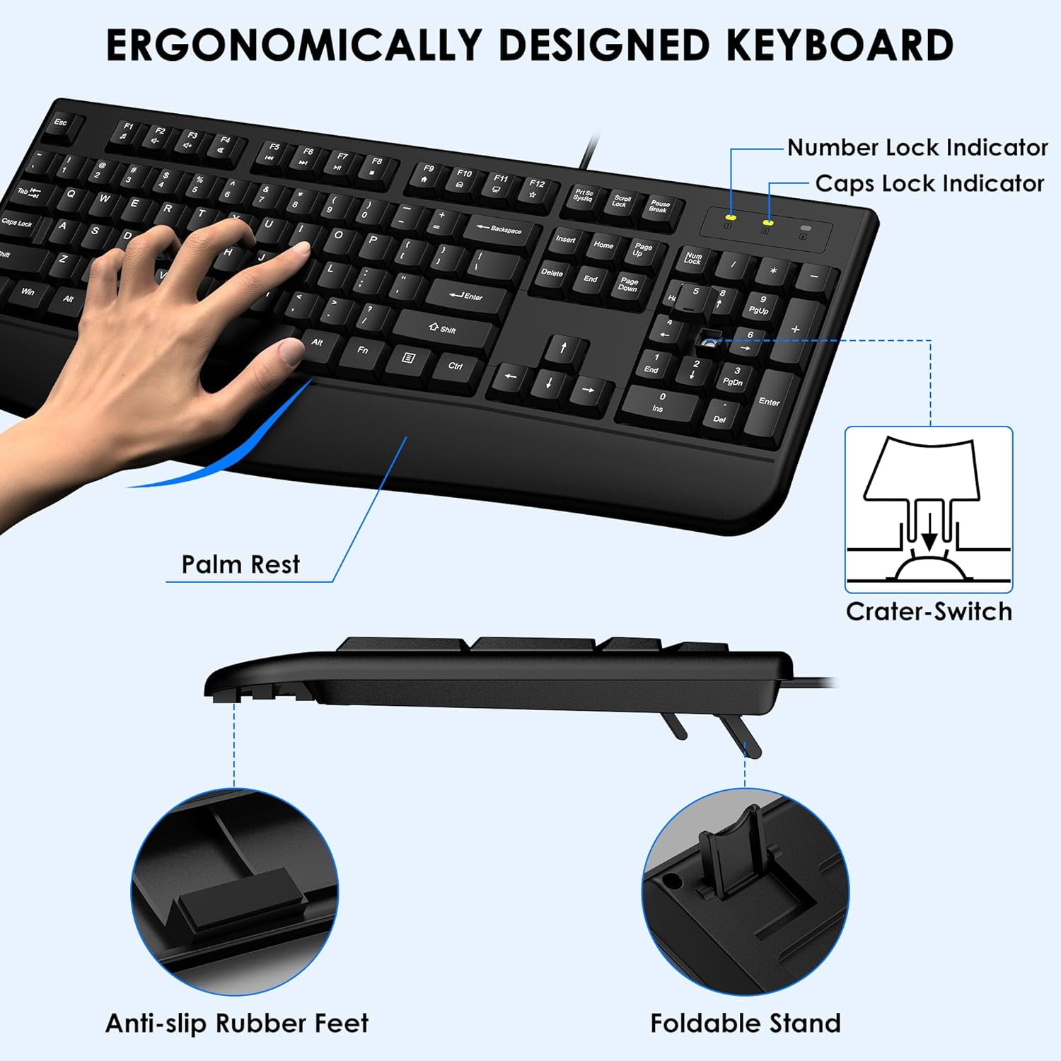 YTGRF-Wired Keyboard and Mouse Combo, Ergonomic Full-Sized Computer ...