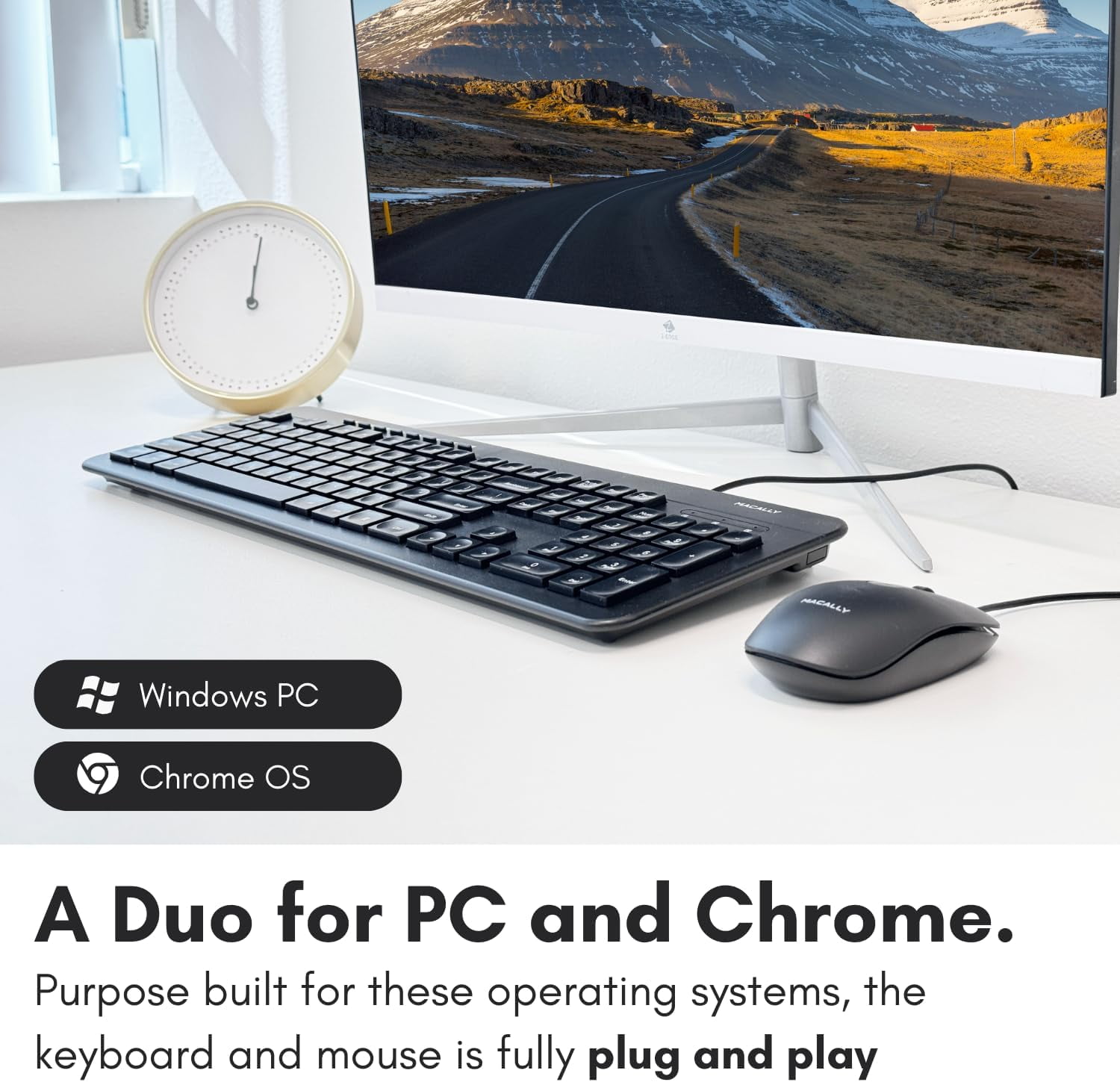 YTGRF-Wired Keyboard and Mouse Combo, Slim Full Sized Ergonomic USB ...