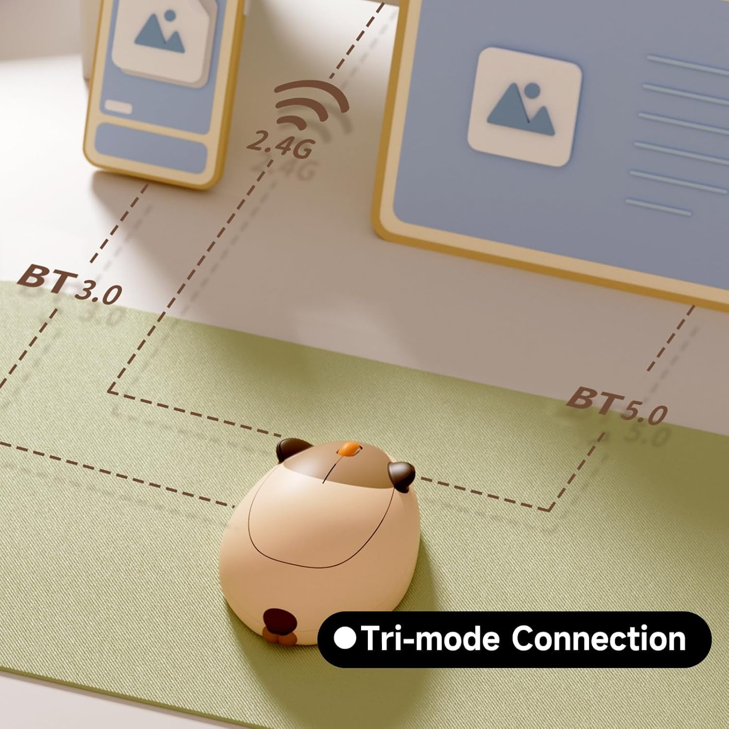 YTGRF-Wireless Gaming Mouse Marmot, Tri-Mode Mouse BT3.0/BT5.0/2.4G, Cute Optical Cordless ...