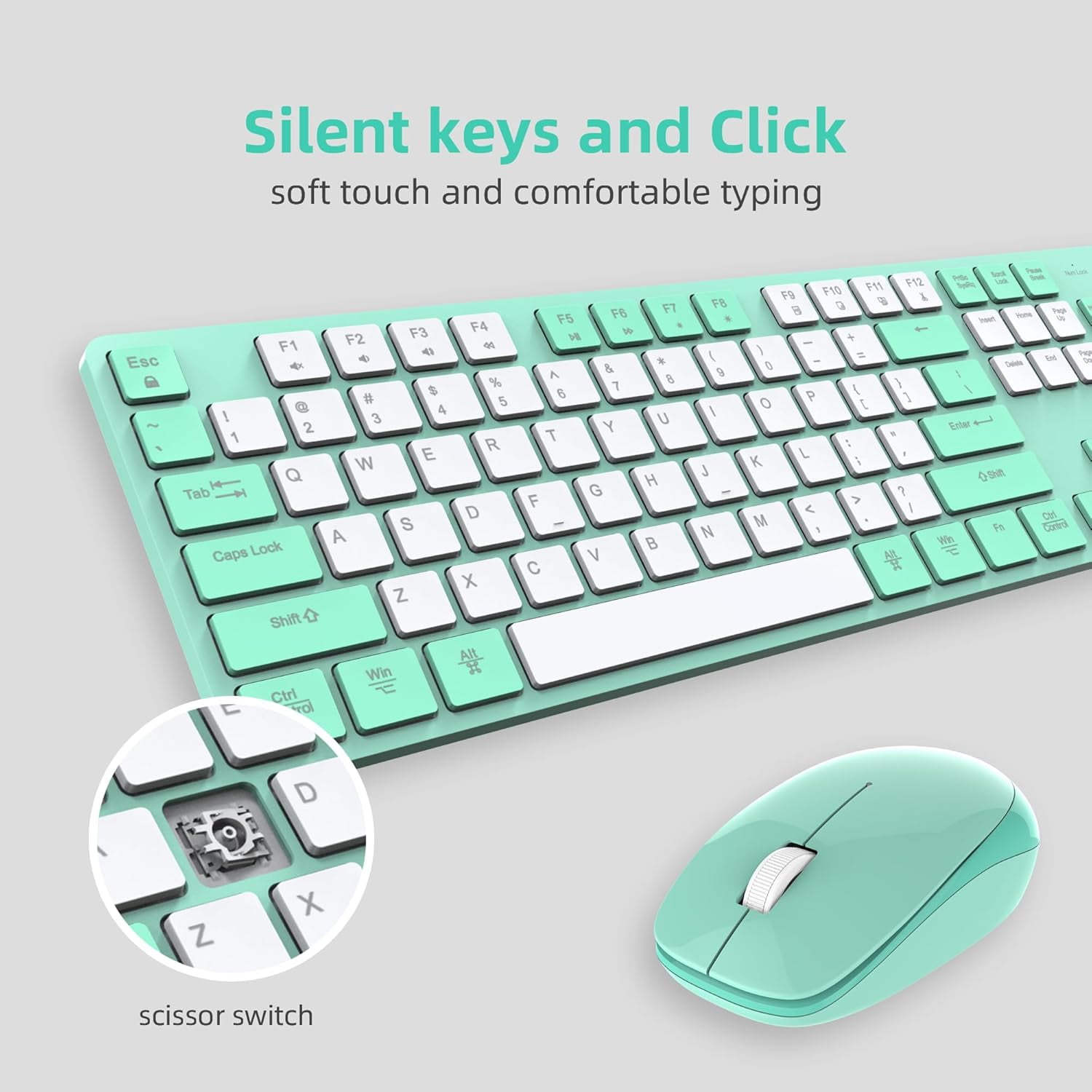 YTGRF-Wireless Keyboard and Mouse Combo, 2.4G USB Ergonomic Quiet ...