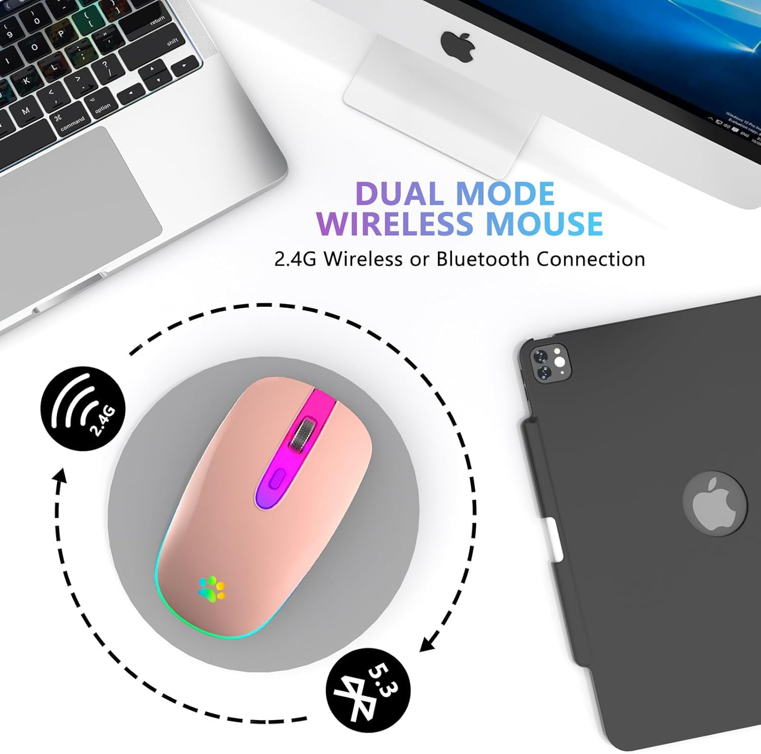 YTGRF-Wireless Mouse,Rechargeable LED Wireless Bluetooth Mouse,Portable ...