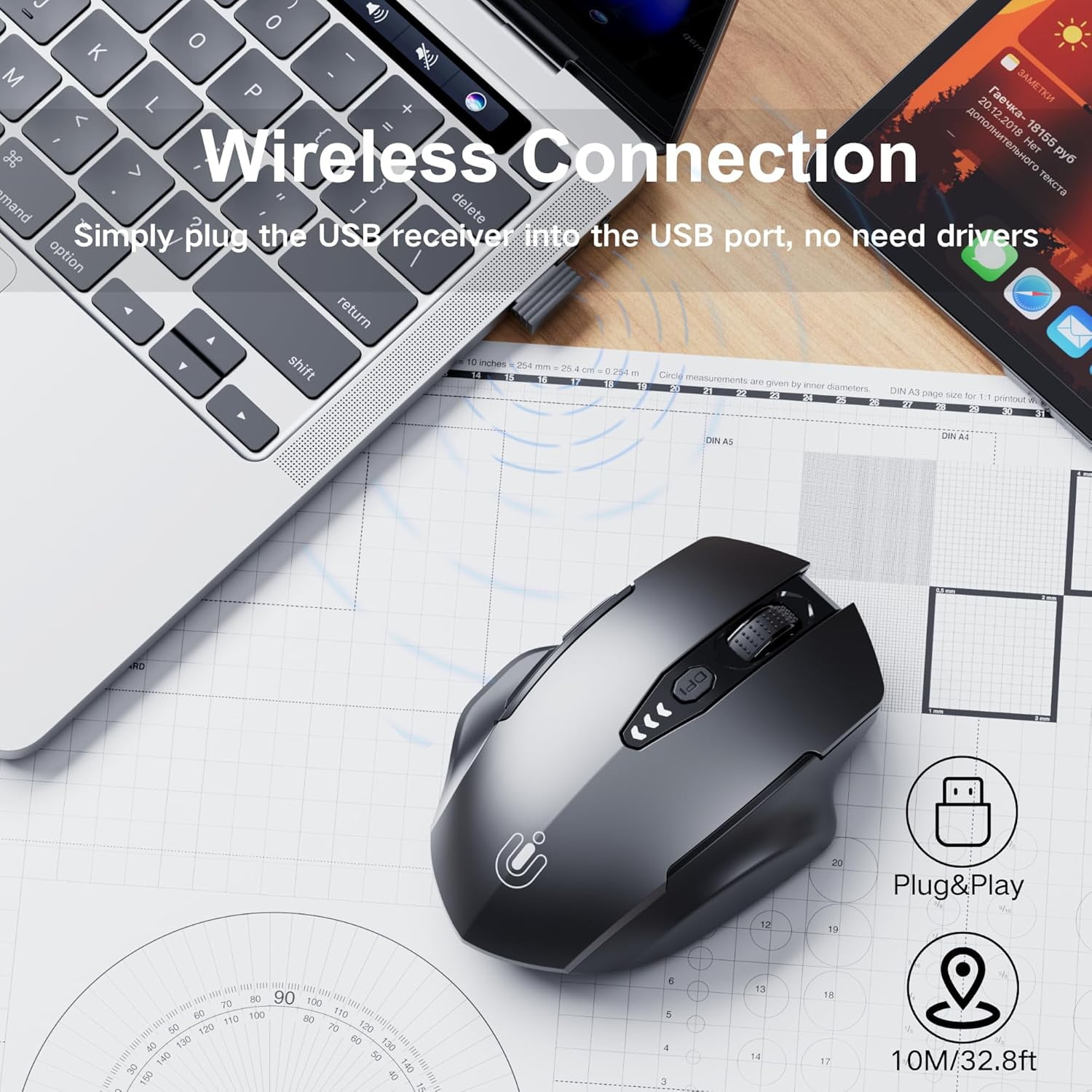 YTGRF-Wireless Mouse,[Upgraded] Rechargeable 2.4GHz (Battery Level ...