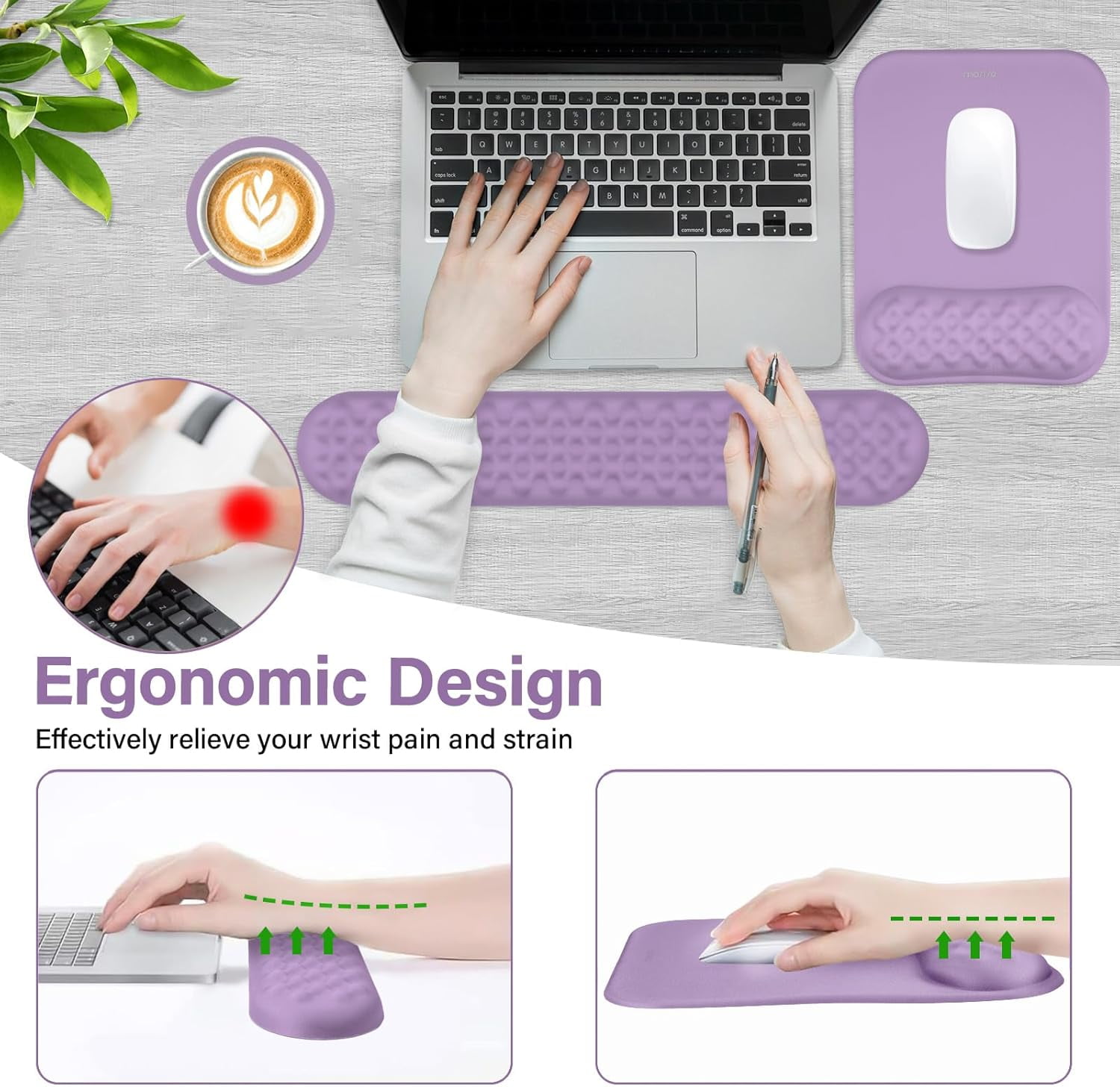 YTGRF-Wrist Rest Support for Keyboard&Mouse Pad Set, Ergonomic Mousepad ...