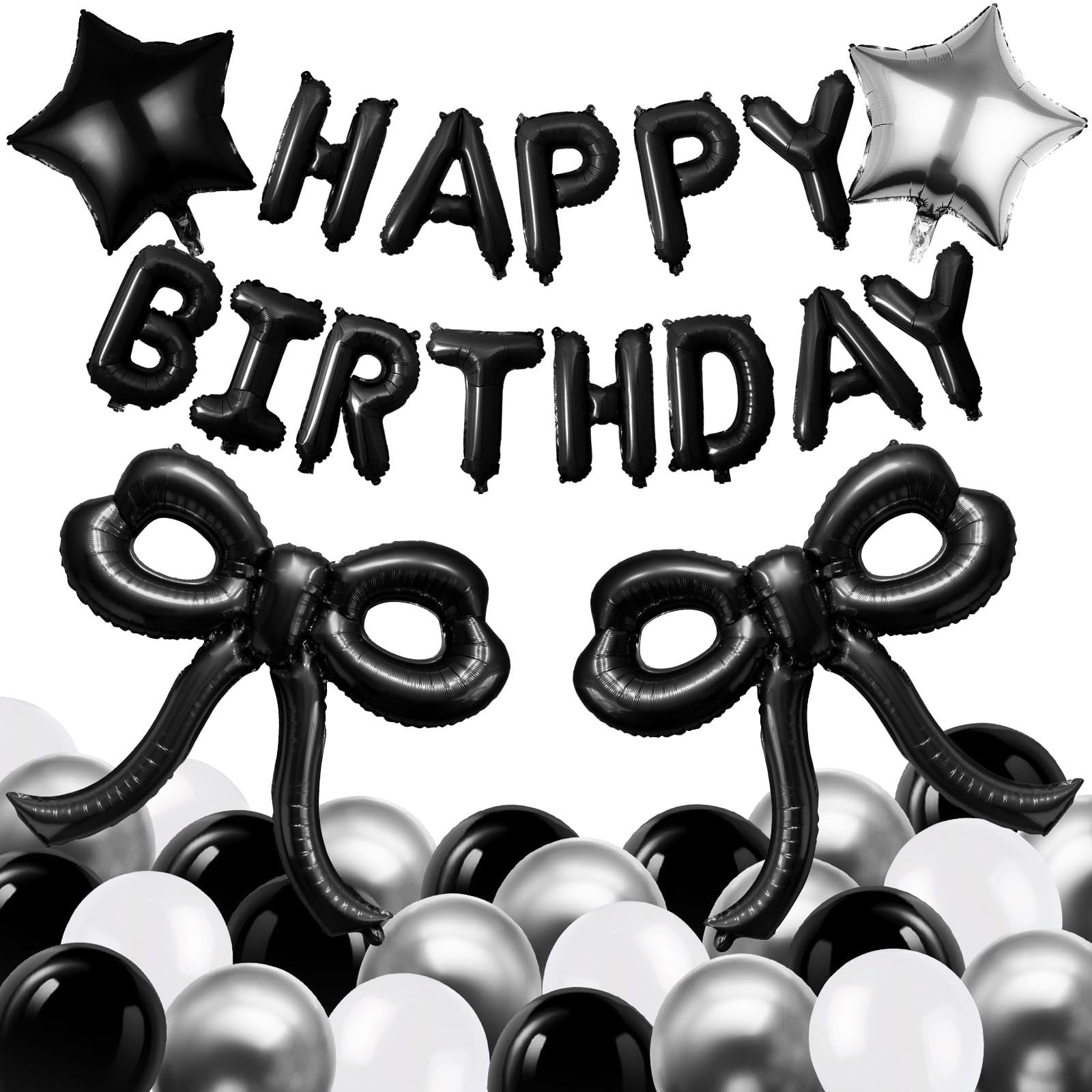 YTHETM Bow Party Decorations MMF7 Black Happy Birthday Balloons Banner ...