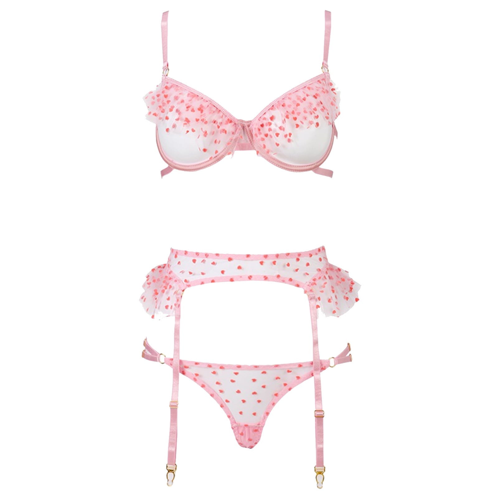 Ytianh Cute Lingerie Sexy Sheer Floral Lace Pajamas Lingerie Set High