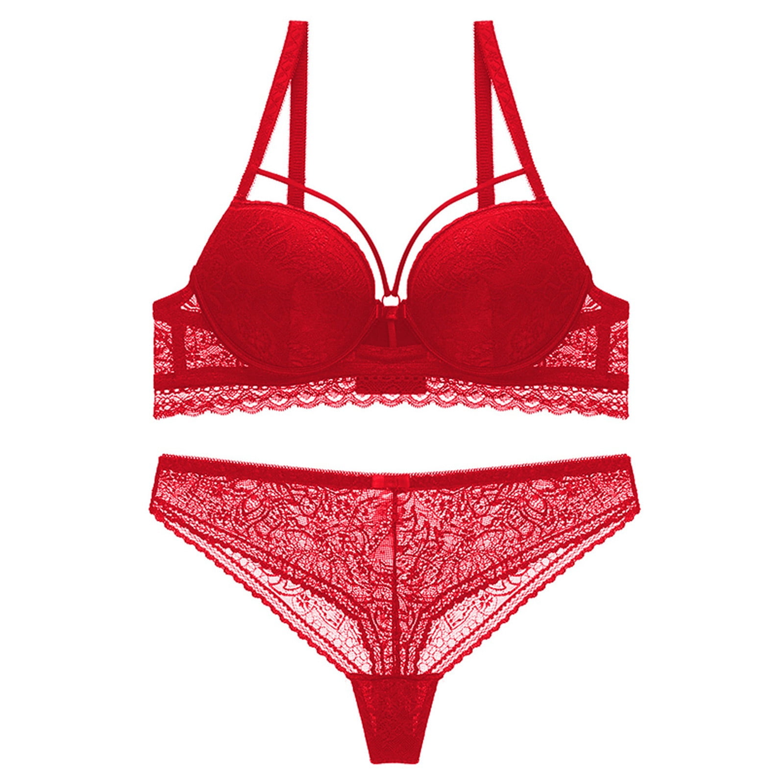Ytianh Matching Bra And Panty Sets Womens Solid Color Fashion Thin Strap Sexy Lace Push Up Bra
