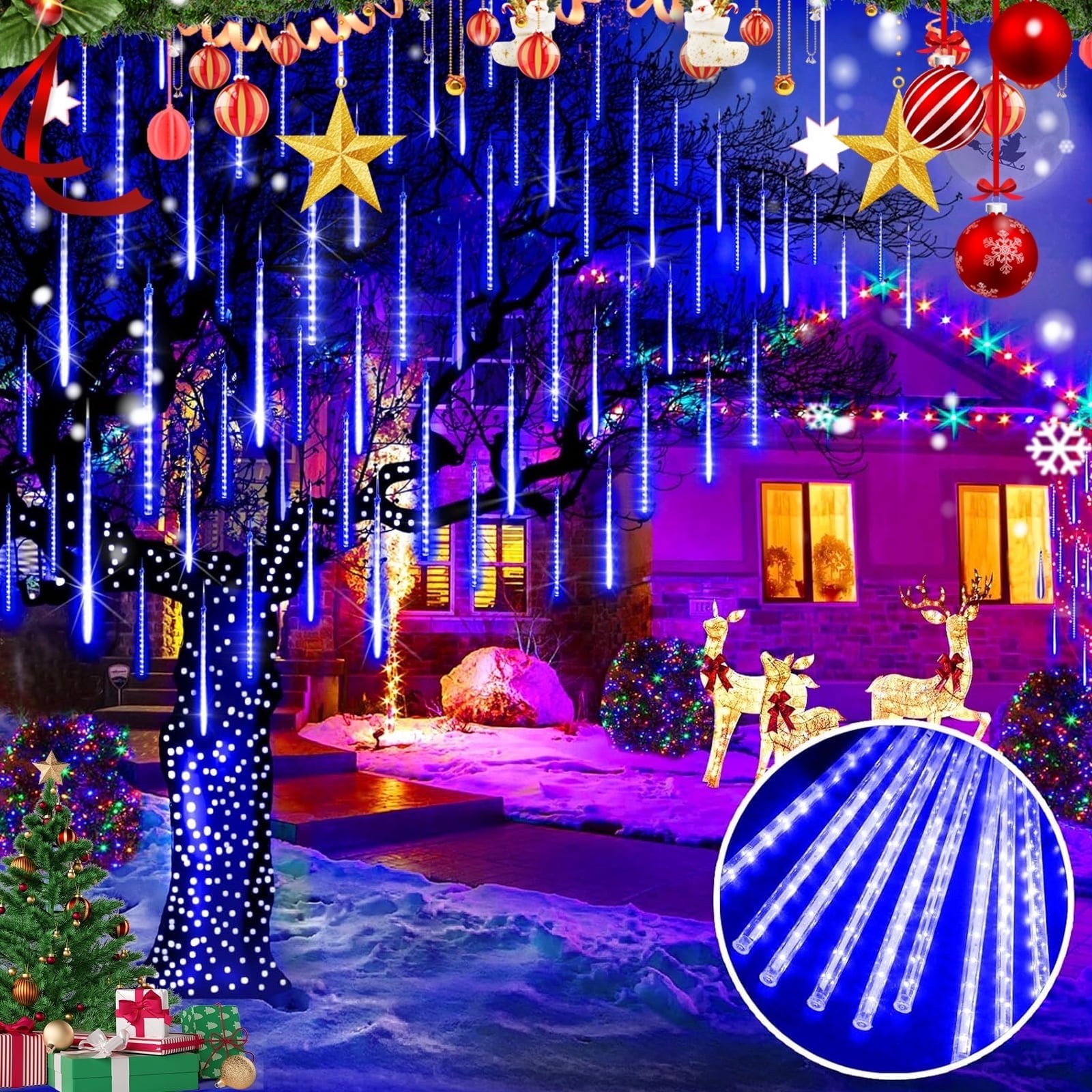 YTKUS Christmas Lights Meteor Shower Lights Outdoor 10 Tubes 19.68 inch ...