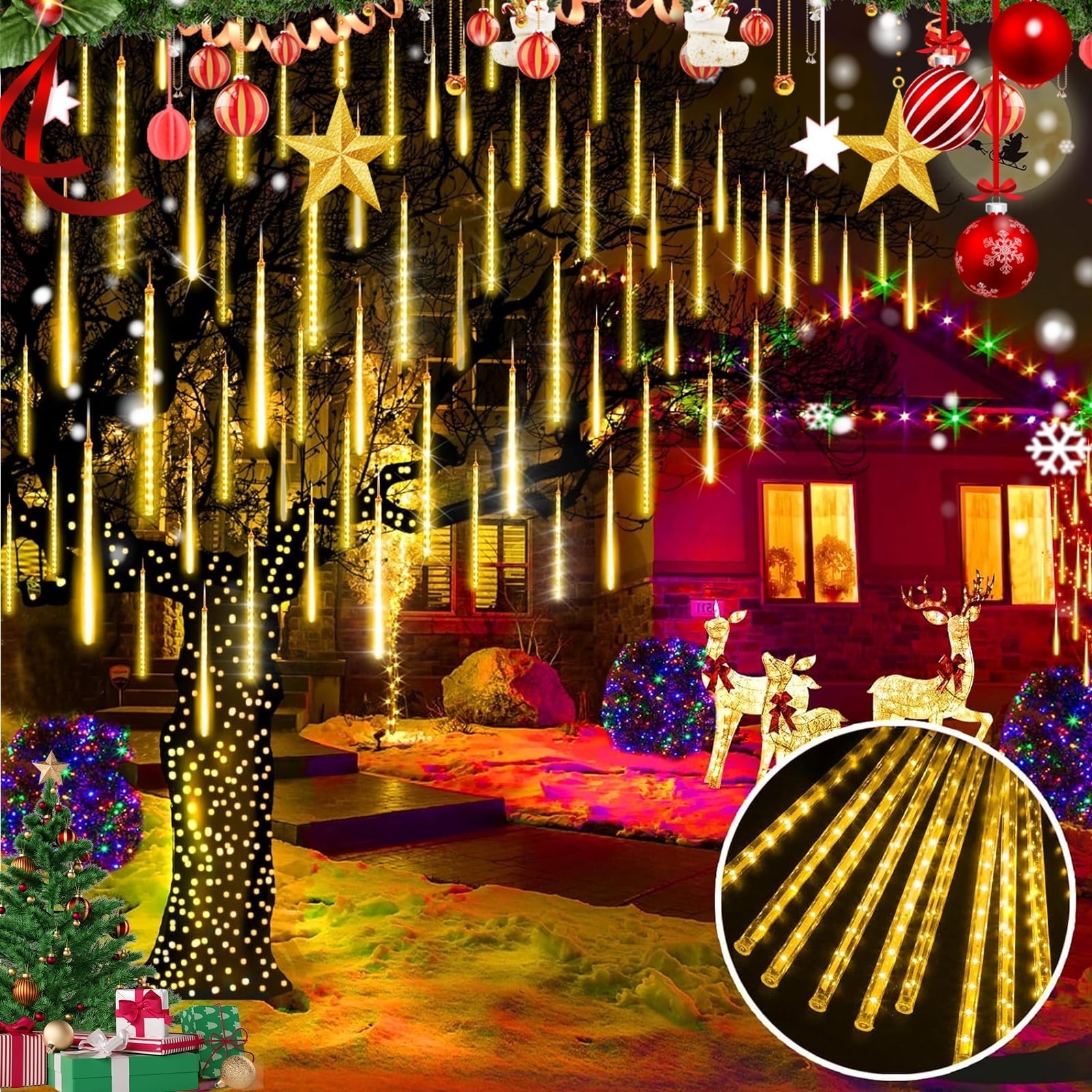 YTKUS Christmas Lights Meteor Shower Lights Outdoor 10 Tubes 19.68 inch ...