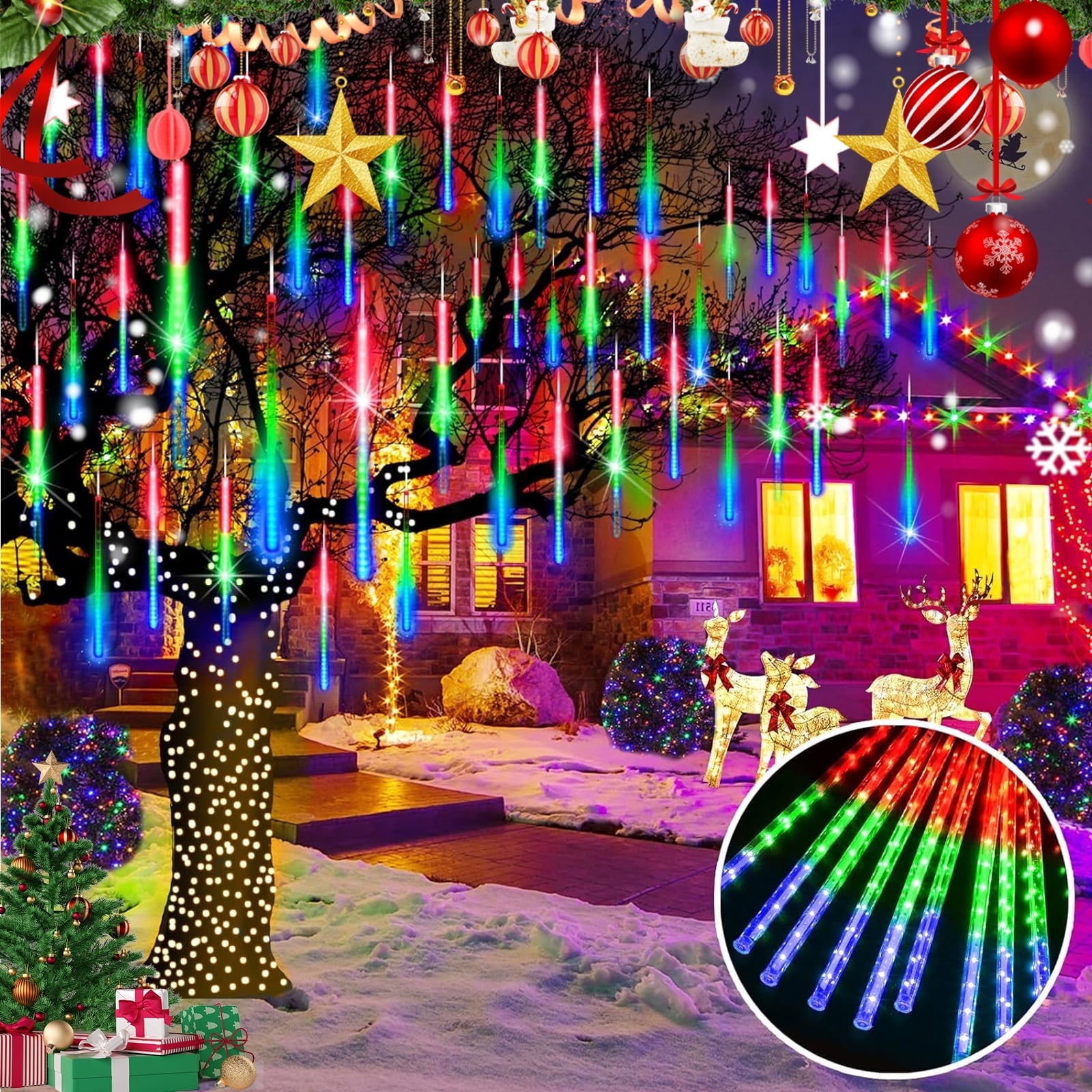 YTKUS Christmas Meteor Shower Lights Halloween Lights 10 Tubes 16 Inch ...