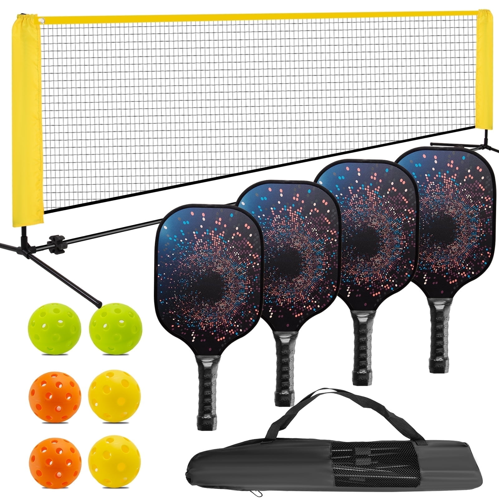 YTKUS Pickleball Set with Net 22 FT Pickleball Nets 4 Wood Pickleball Paddles and 6 Outdoor ...