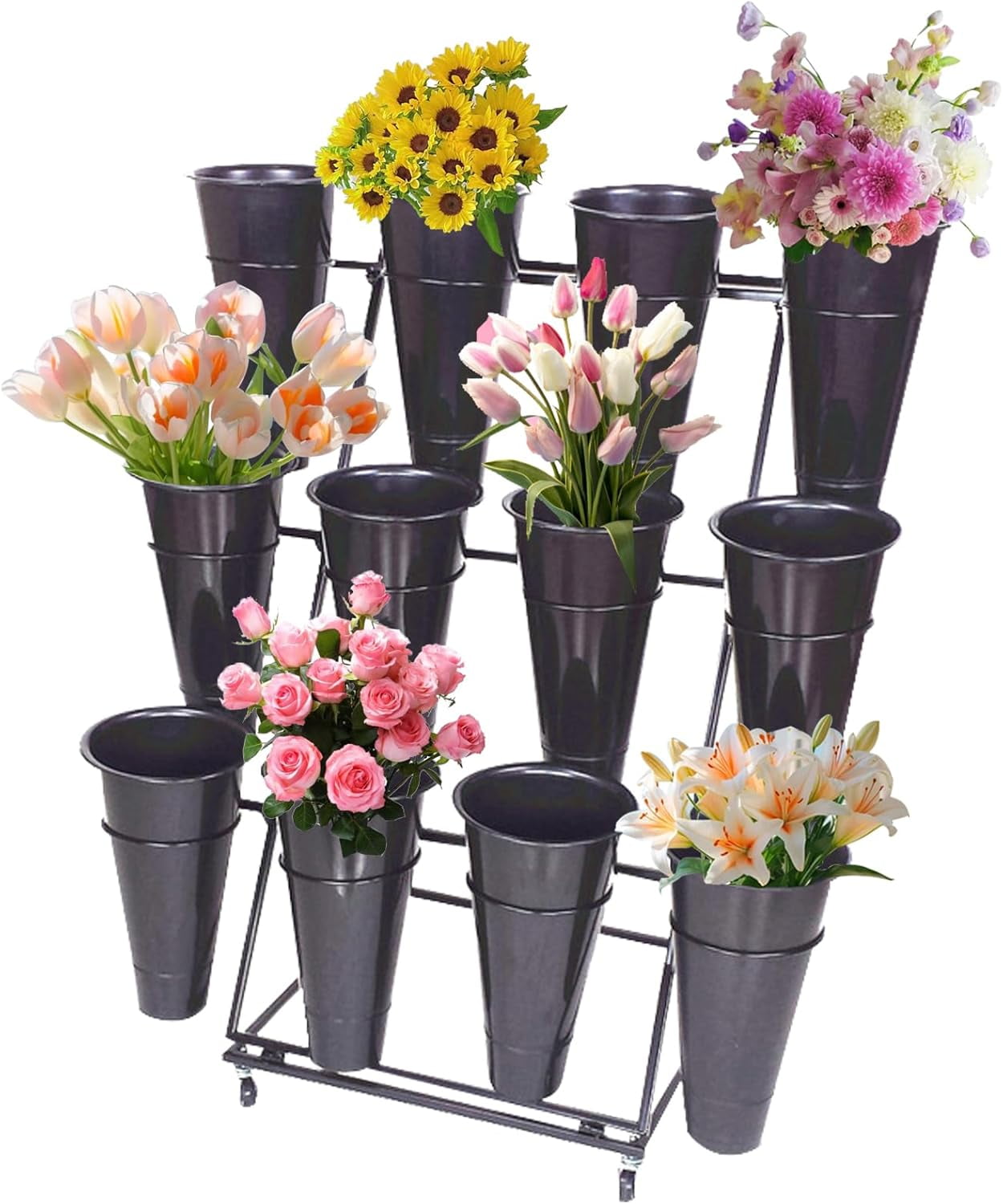 YTLEMON Flower Display Stand, 3 layers Metal Moving Bouquet Shelf, Iron ...