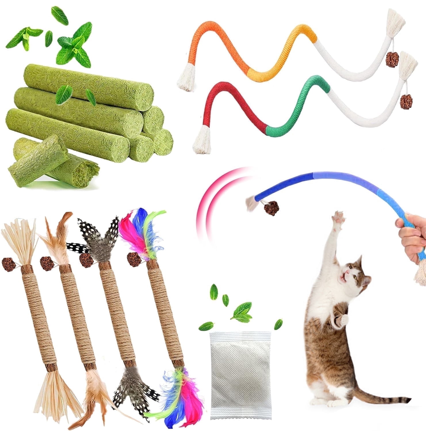 YTSKJ Cat Toys 24 Pack Cats Grass Treat Silvervine Sticks for Indoor ...