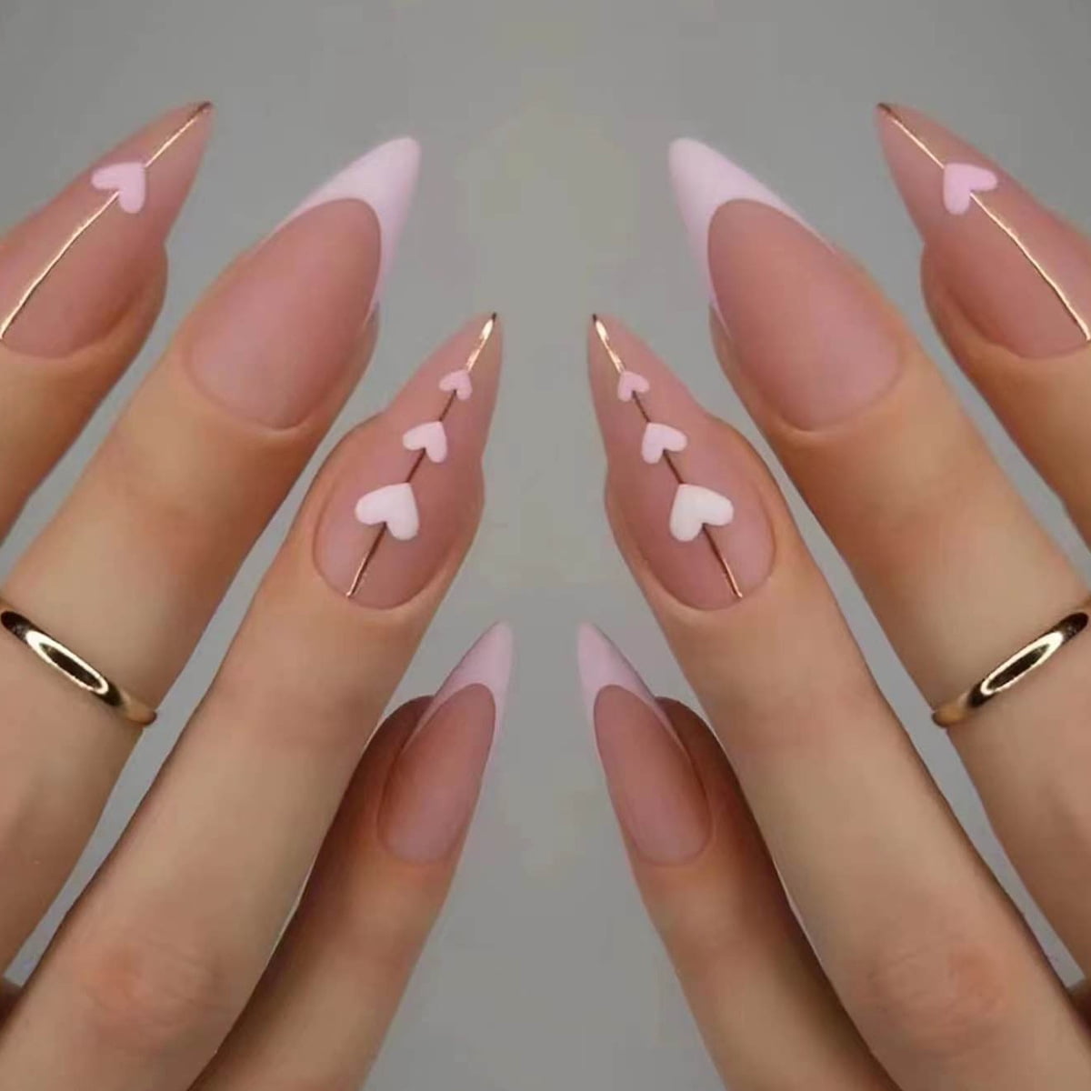 YTTAL Matte Red French Tip Almond Press On Nails - Medium Length Fake ...