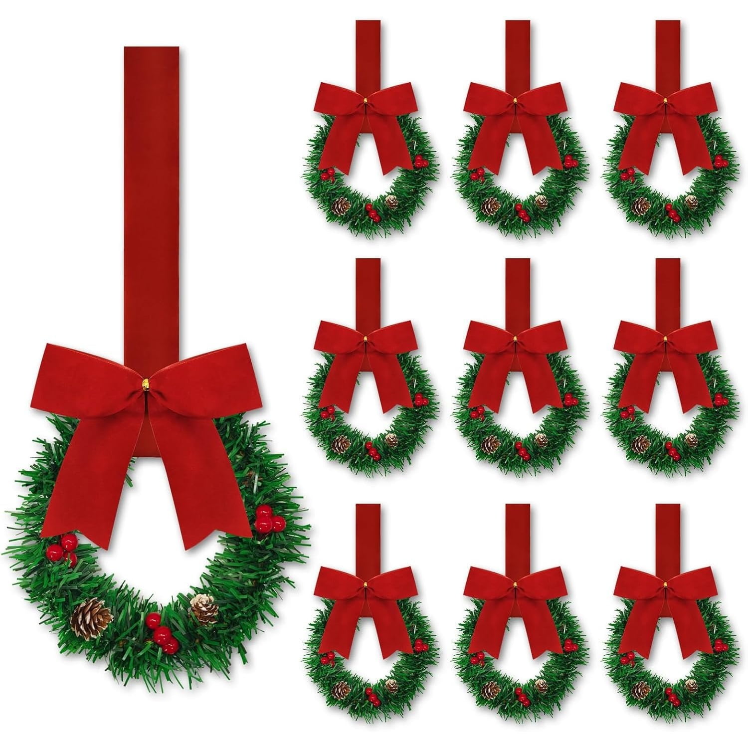 YTTALChristmas Kitchen Cabinet Wreaths with Ribbon 3.94 Inch Mini ...
