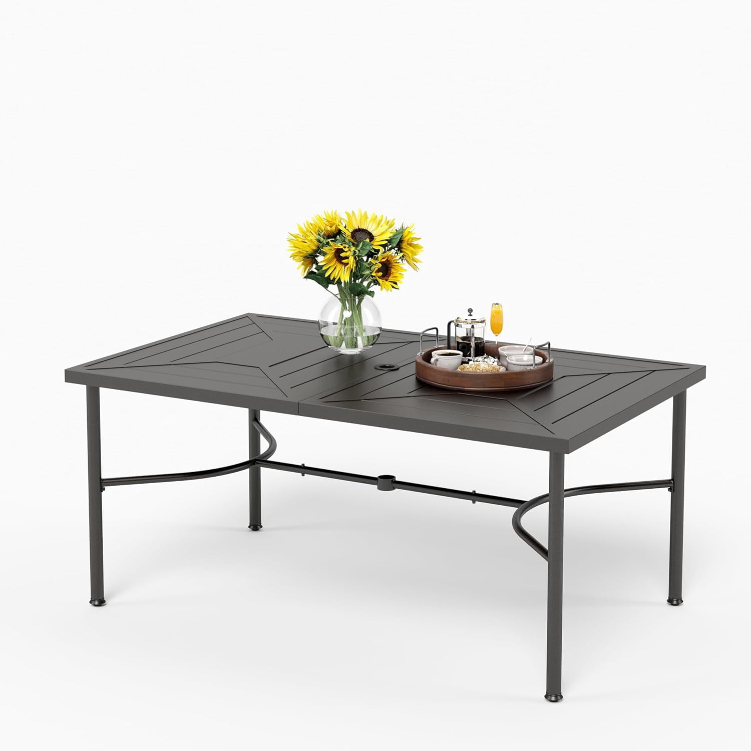 YTVHUB 64" Large Metal Patio Dining Table Steel Rectangular Outdoor ...