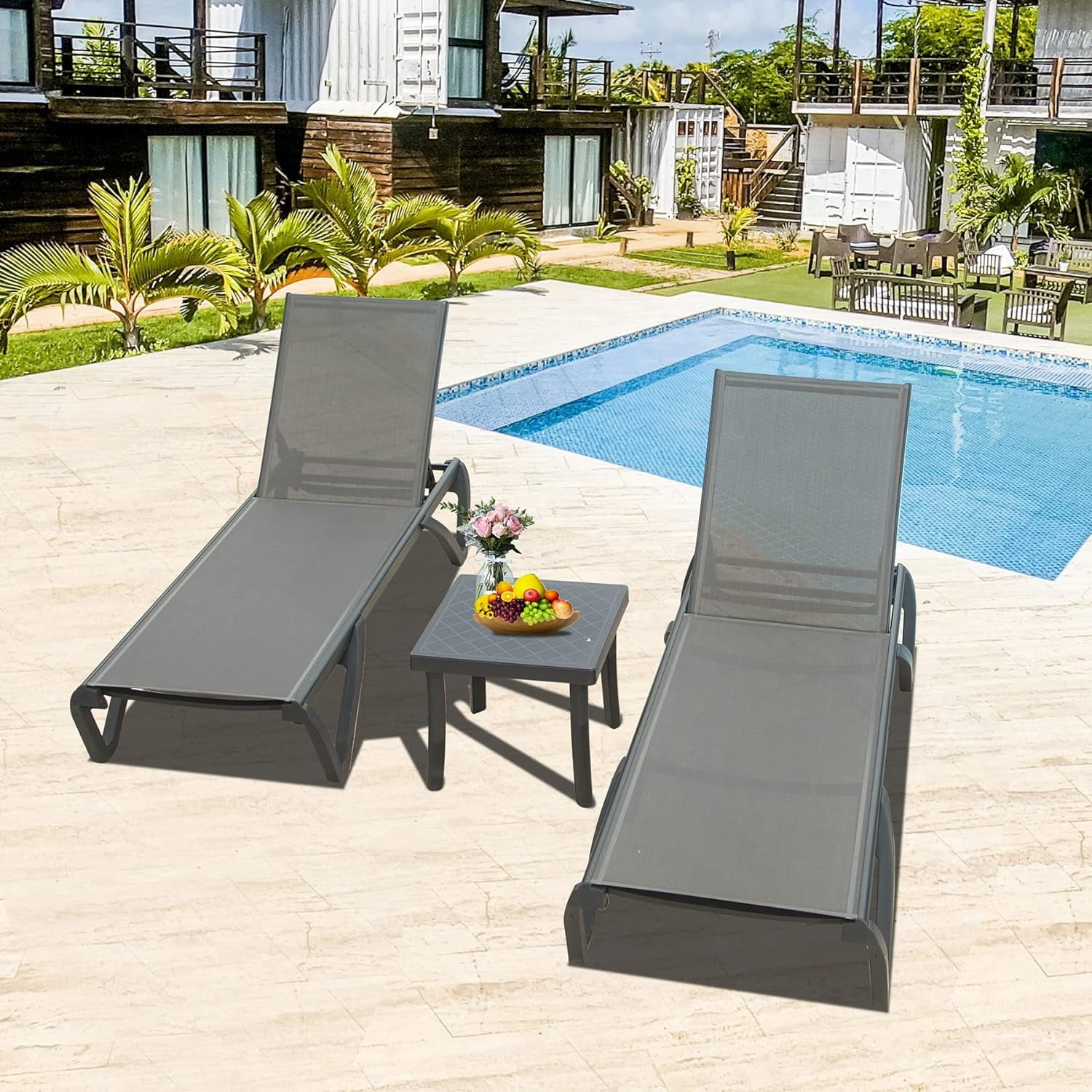 YTVHUB Domi Pool Lounge Chairs Adjustable Aluminum Outdoor Chaise ...