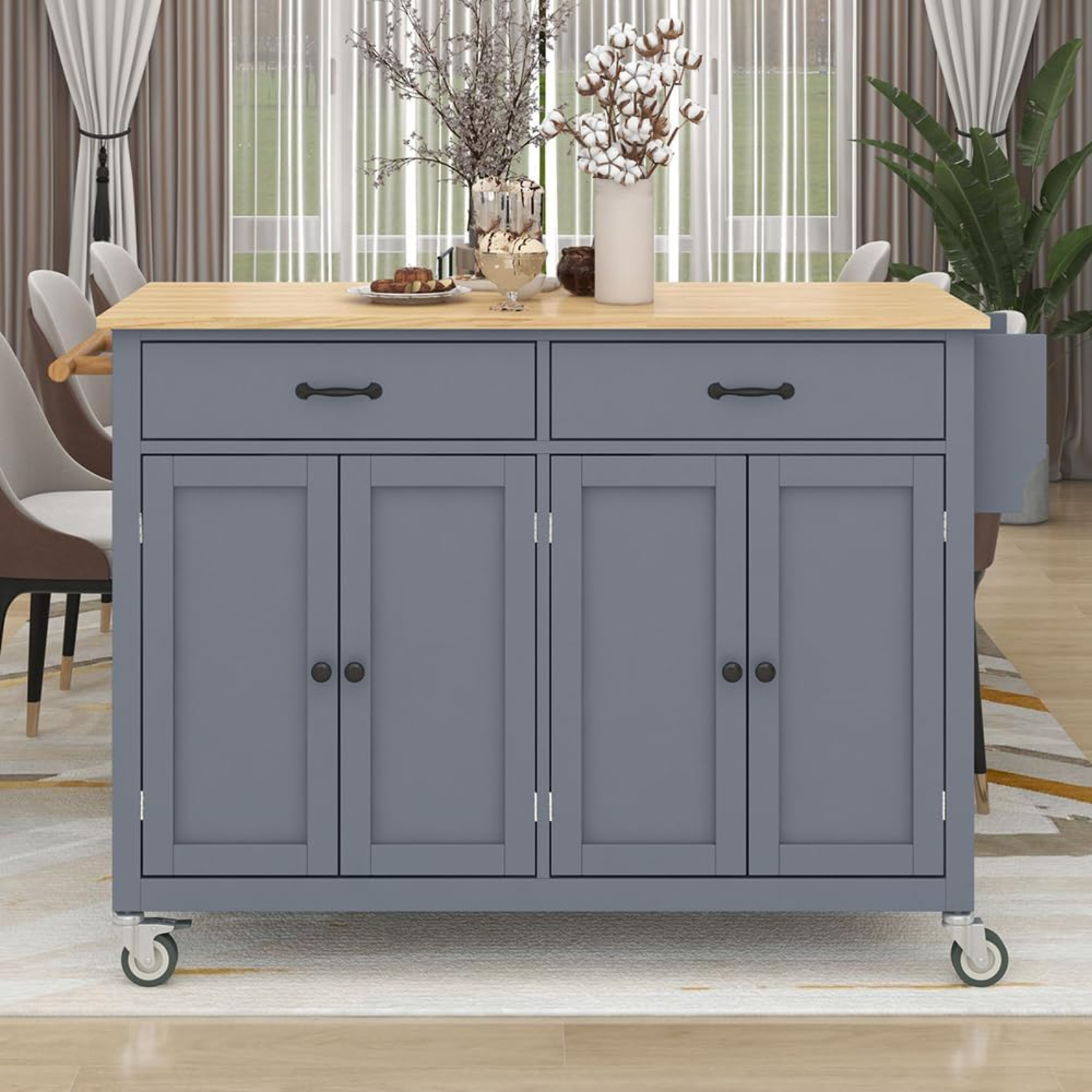 YTVHUB Rolling Kitchen Island on Wheels with Storage 3 Tier Cabinet and ...