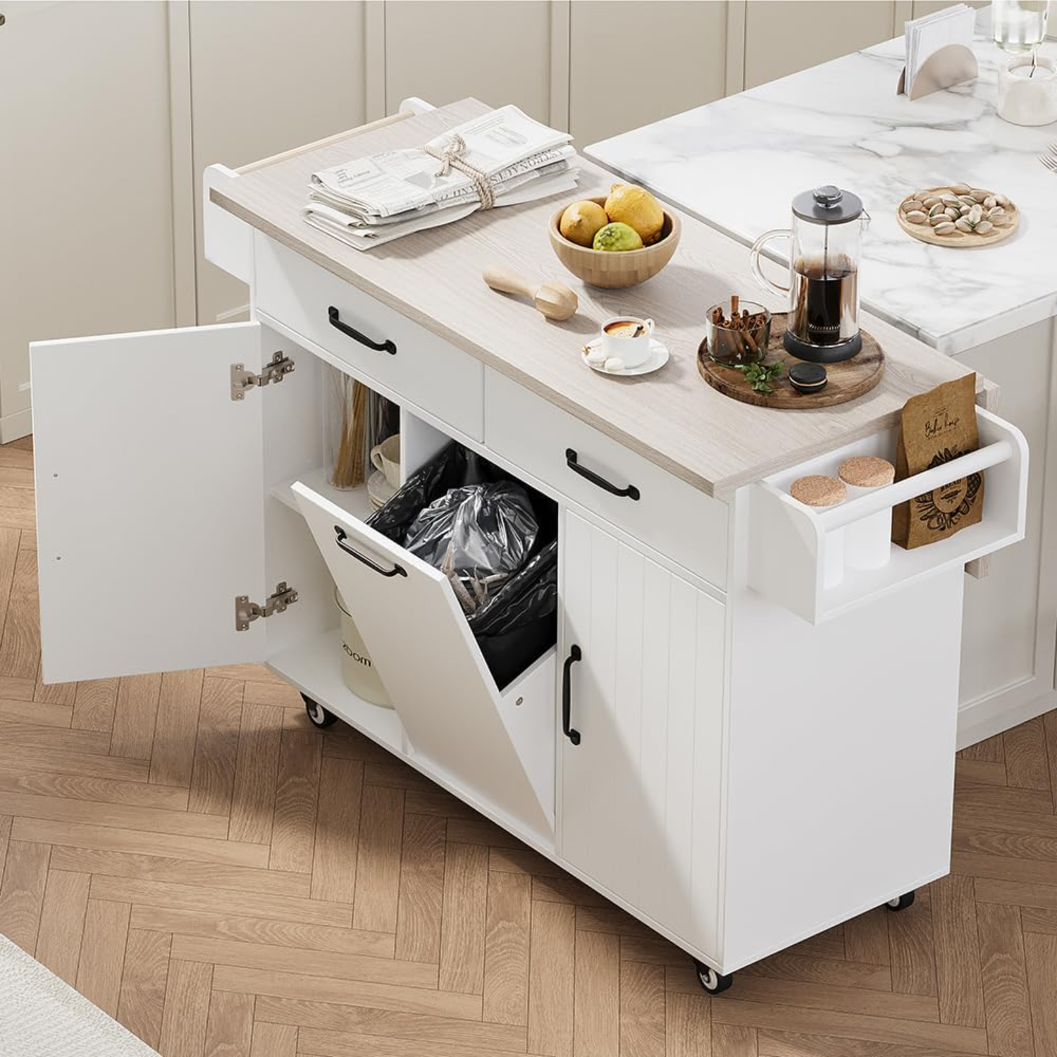 YTVHUB Rolling Kitchen Island on Wheels with Storage 3 Tier Cabinet and ...