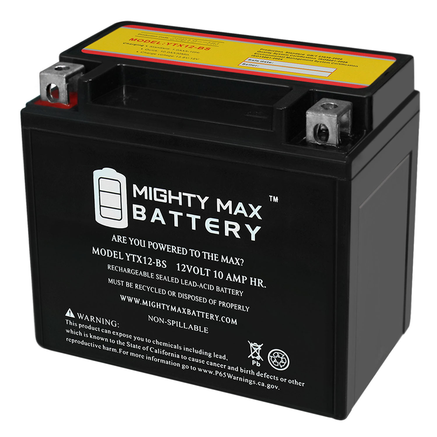 YTX12-BS Power Sports 12V 12AH Battery Replaces 12-BS ETX12 GTX12-BS CYTX12-BS CTX12-BS ...