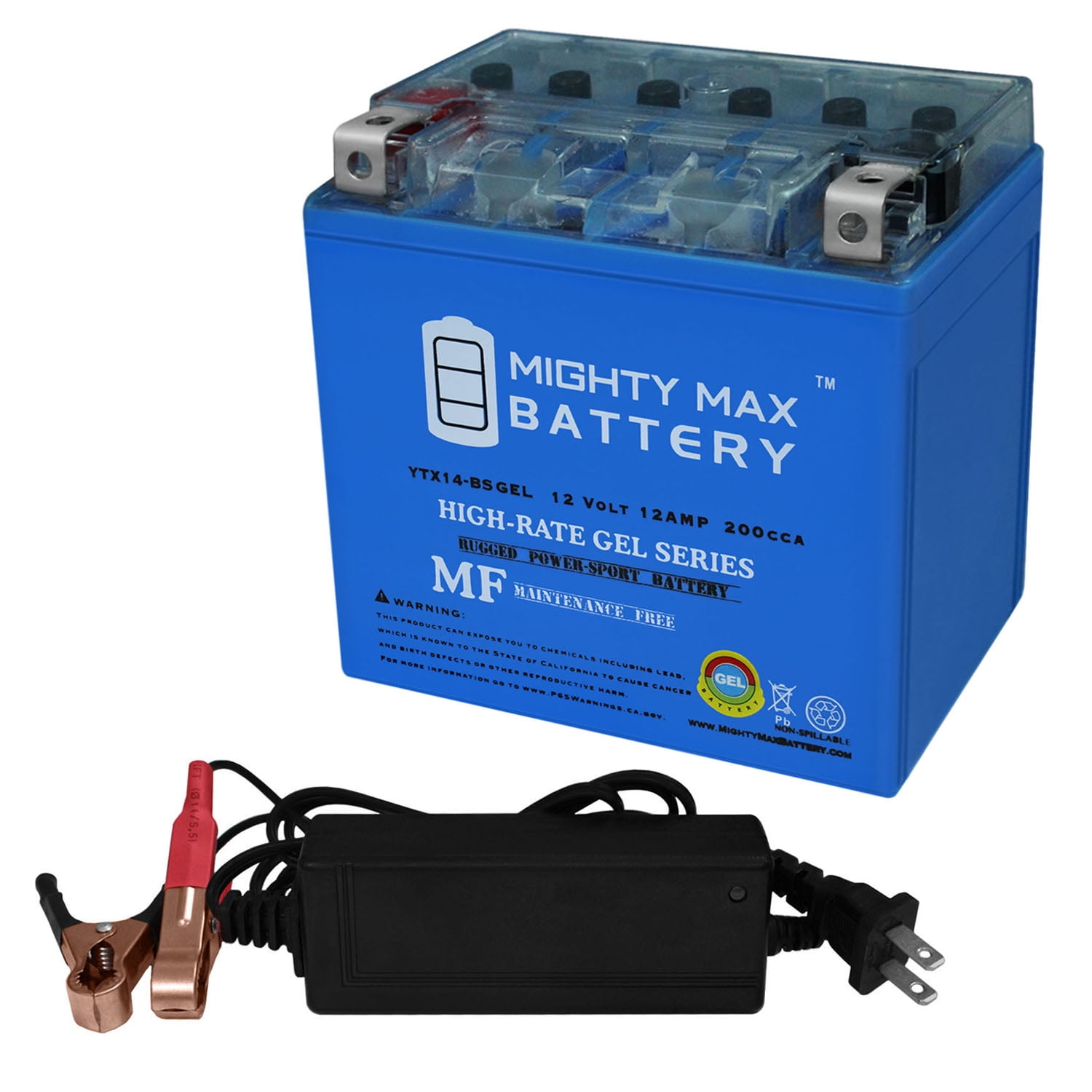 YTX14-BSGEL Replaces Kawasaki 1400 NINJA-ZX14 R,ABS 10 + 12V 2A Chrgr ...