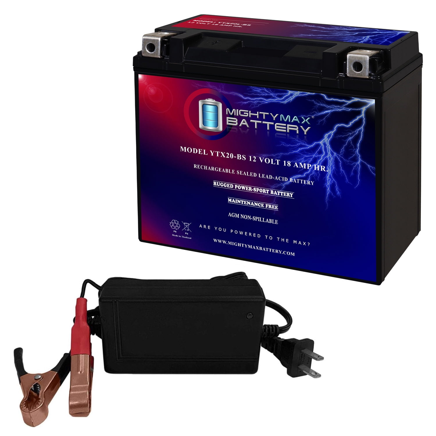 YTX20-BS 12V 18AH Battery for Honda VF1100C V65 + 12V 4Amp Charger ...
