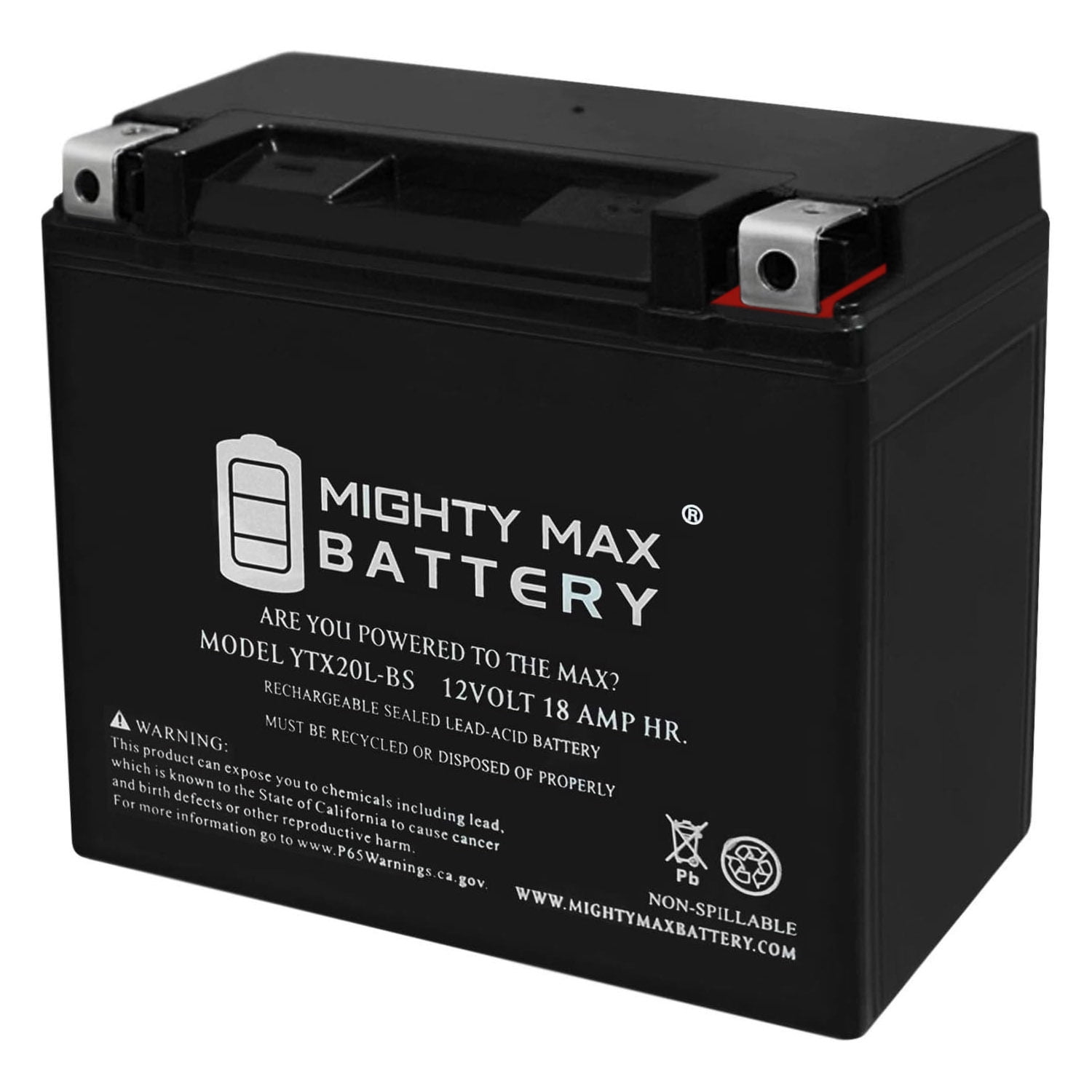 YTX20L-BS - 12 Volt 18 AH, 270 CCA, Rechargeable Maintenance Free SLA ...