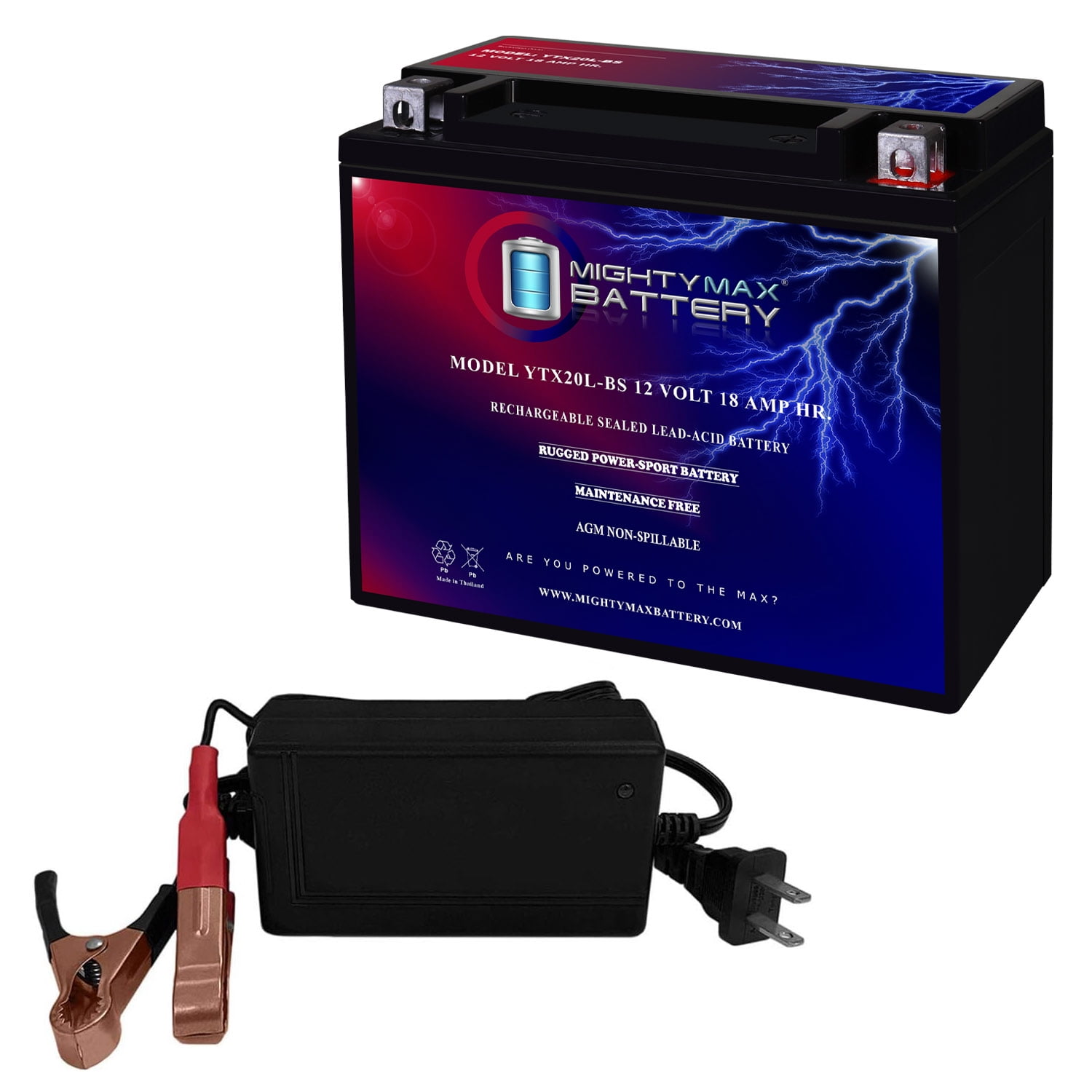 YTX20L-BS Replaces Harley FLD Dyna Switchback 12-13 + 12V 4A Chrgr ...