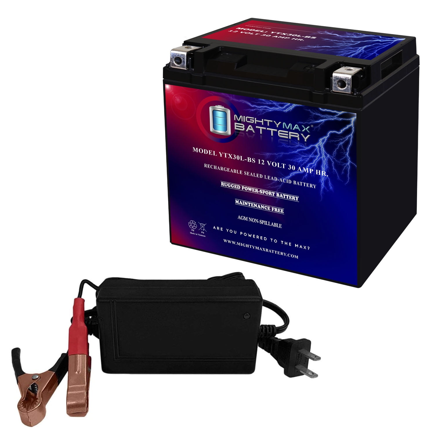 YTX30L-BS Battery for Moto Guzzi V11 EV '98-'99 + 12V 4Amp Charger ...