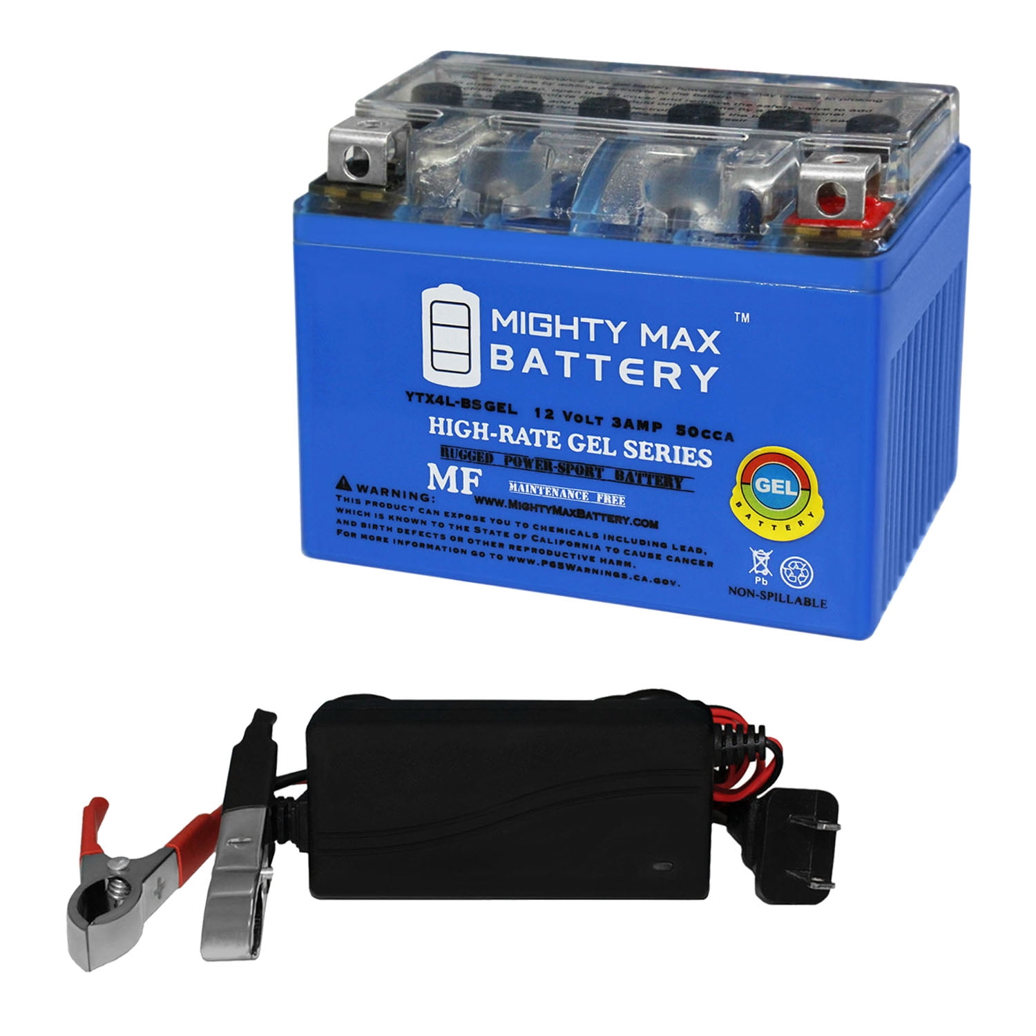 YTX4L-BS GEL Replacement Battery for Scooters / Lawnmowers + 12V 1Amp ...