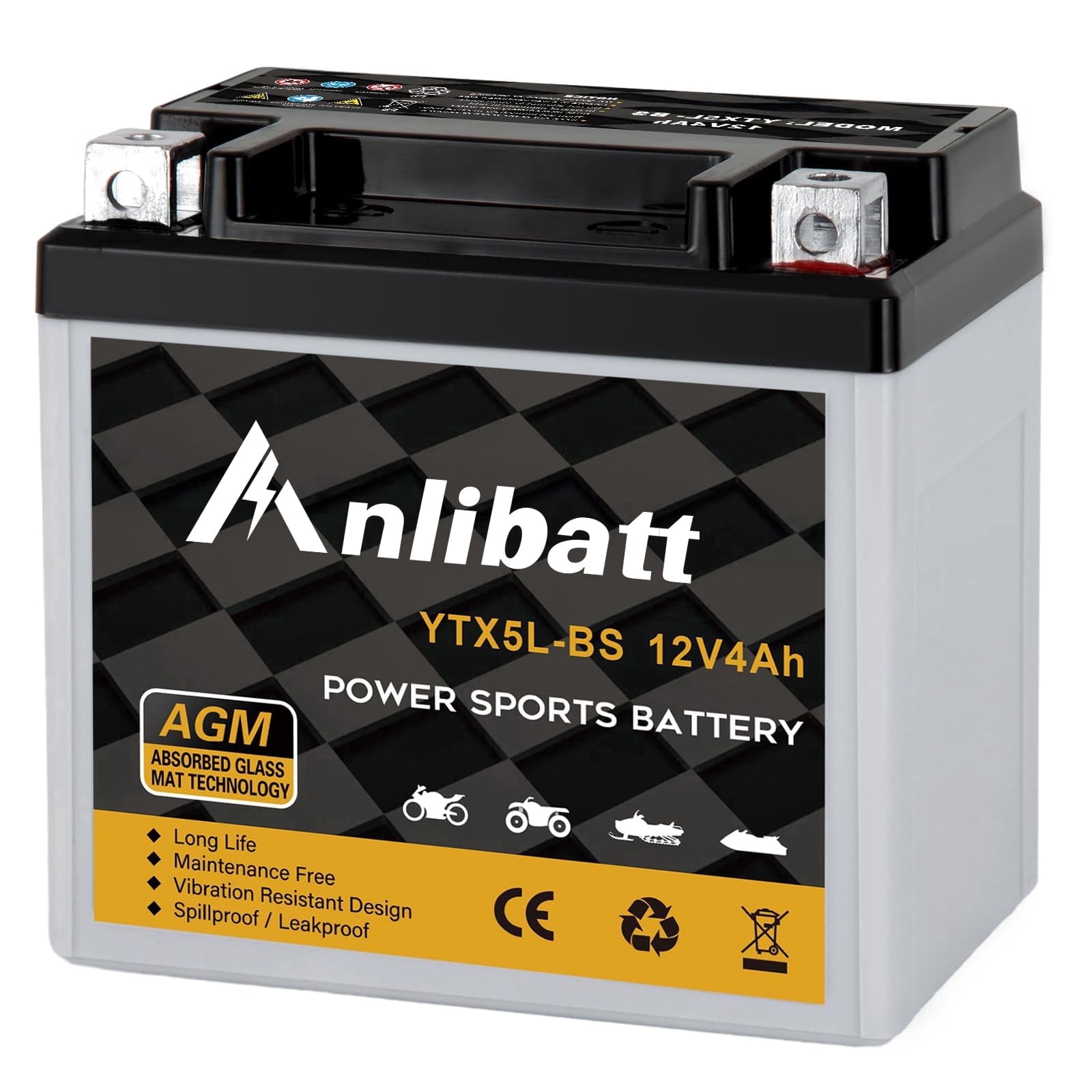 ANLIBATT YTX5L-BS AGM PowerSport Battery 12 Volts, 100 CCA Maintenance ...