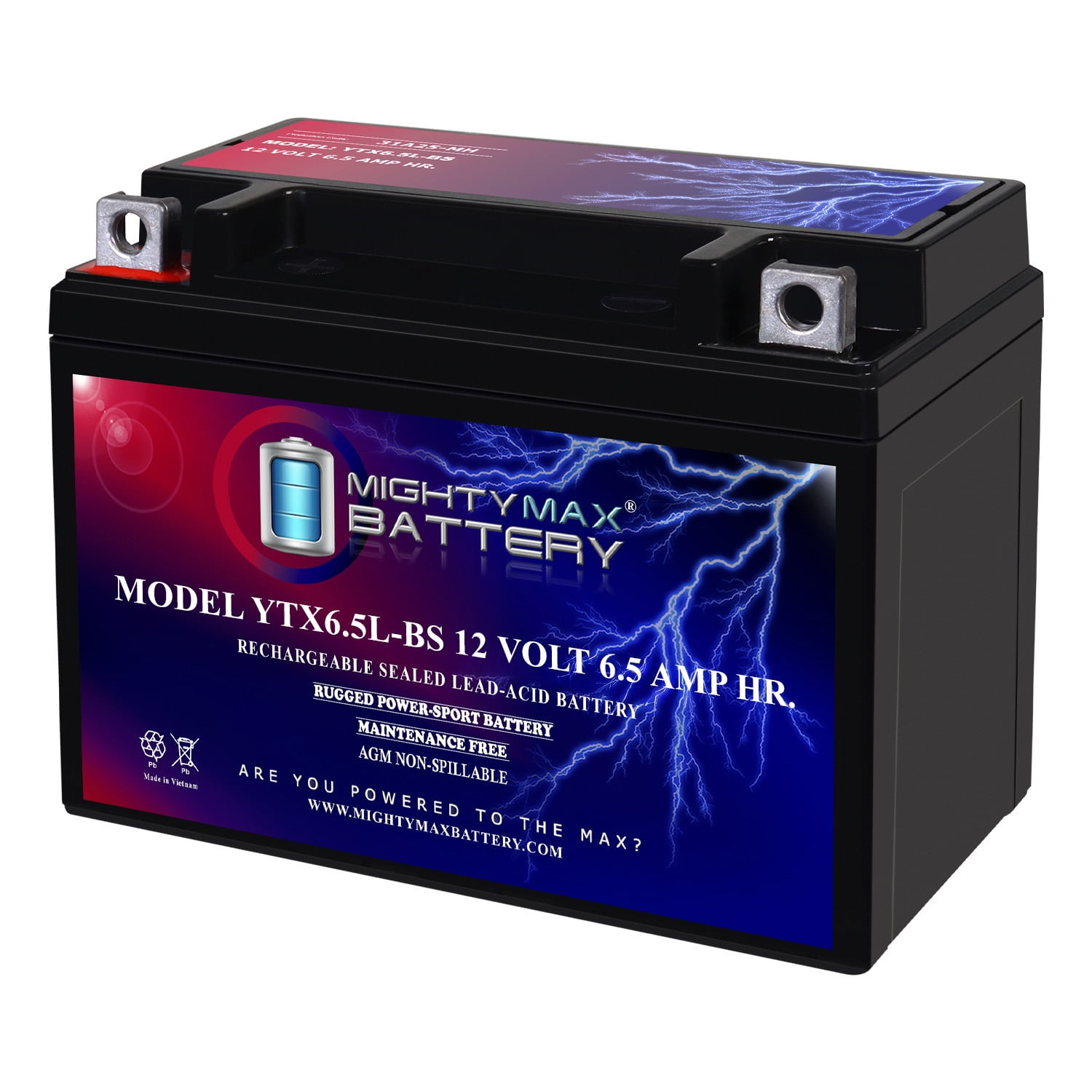 Mighty Max Battery, Replacement Battery, YTX6.5L-BS, 12V 6.5AH AGM SLA ...
