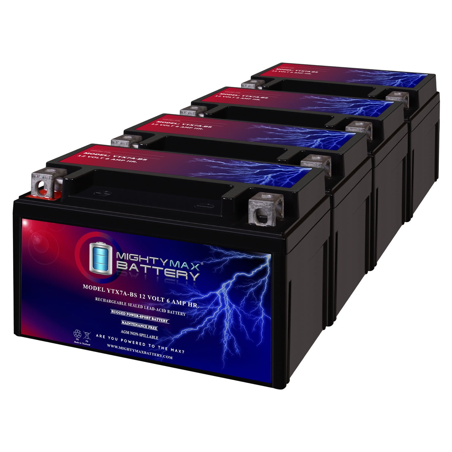 YTX7A-BS 12V 6AH Sealed Lead AGM Battery For Motorcycles - 4 Pack ...