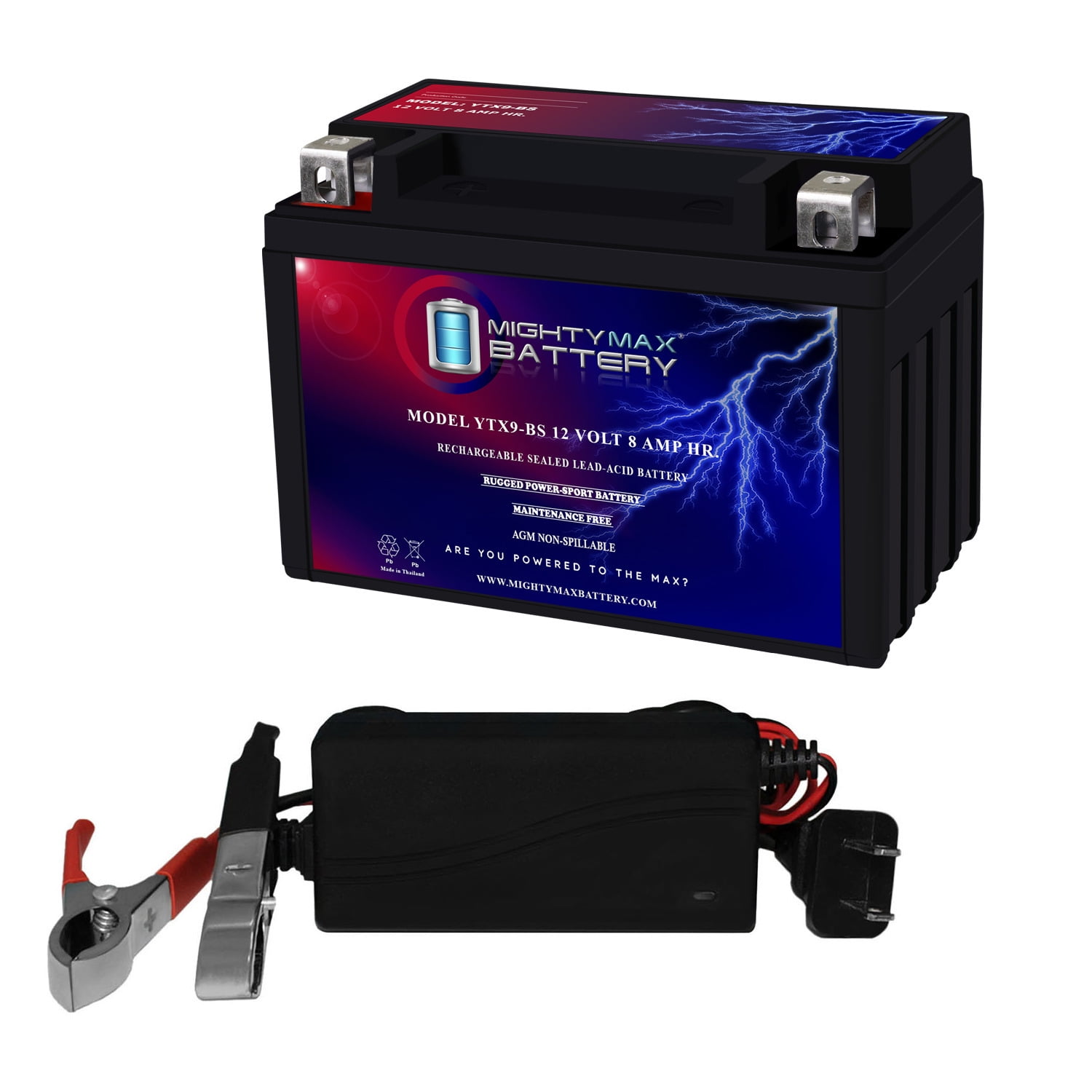 YTX9-BS Replacement Battery for Honda 650 XR650L 18-20 + 12V 1Amp ...