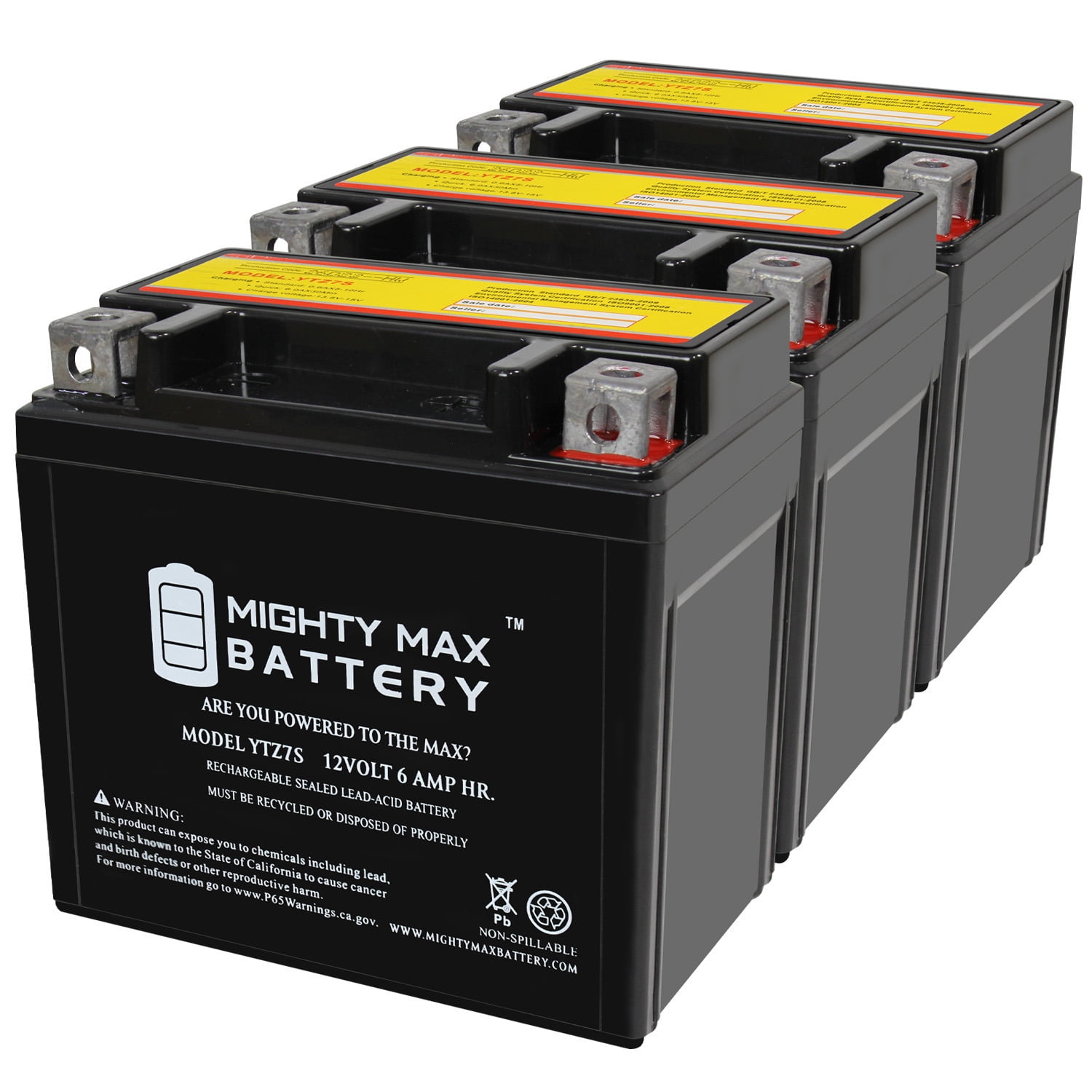 YTZ7S -12 Volt 6 AH, 130 CCA SLA AGM Motorcycle Battery - Pack of 3 ...