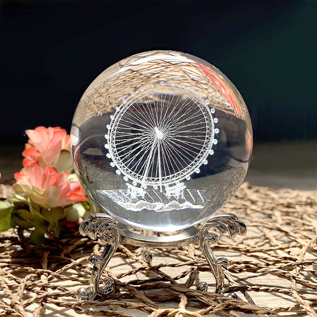 YU FENG 2.4 inch 3D Crystal Carving Ferris Wheel Crystal Ball with ...