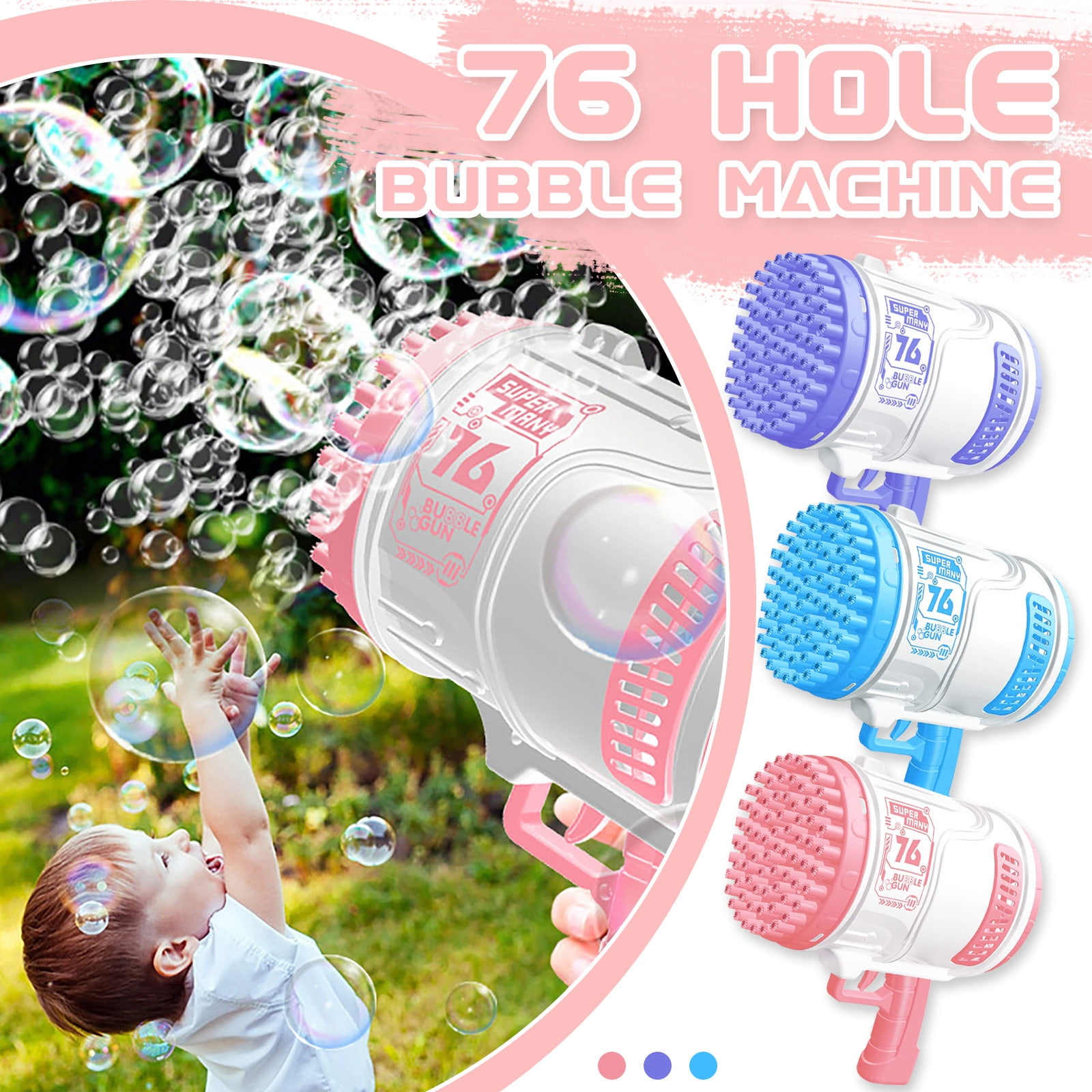 YUANGUI Bubble Machine, BubblesBubble Machine 76 Holes With Colorful ...
