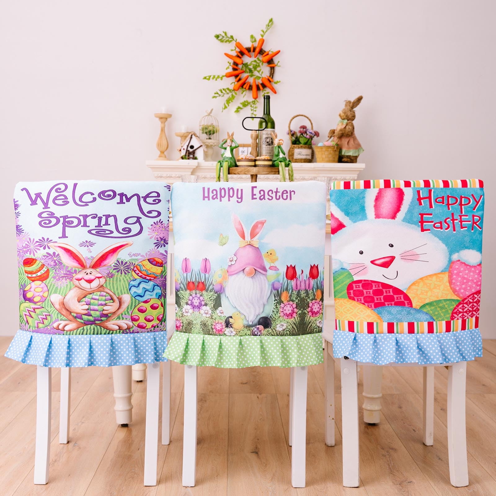 YUANGUI Easter Chair Covers, Easter Chair Covers Print Bunny Egg Flower ...