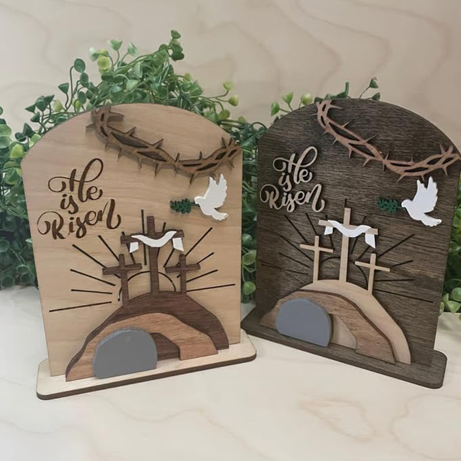 YUANGUI Easter Resurrection Scene Set Wooden He is Risen Easter Decor ...