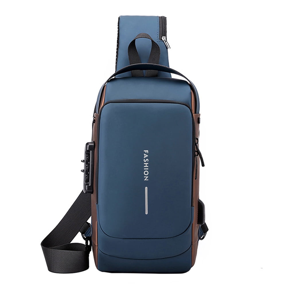 YUANHUILI Men Chest Bag Anti Theft USB Charging Port Sports Leather ...