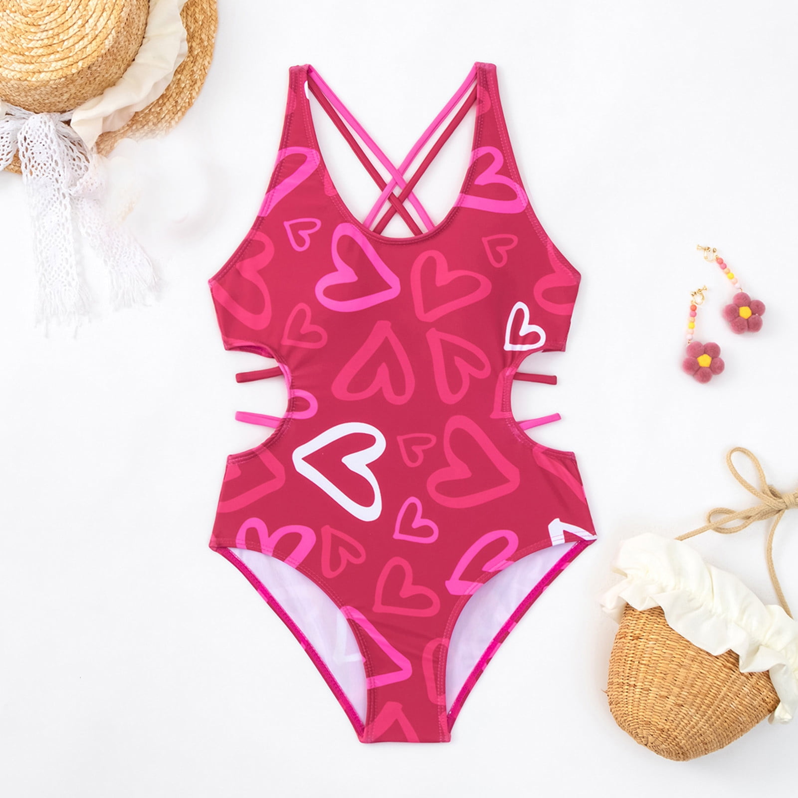 YUANZI Girls Cute 1 Piece Heart Print Swimsuit Beach Swimwear - Walmart.com