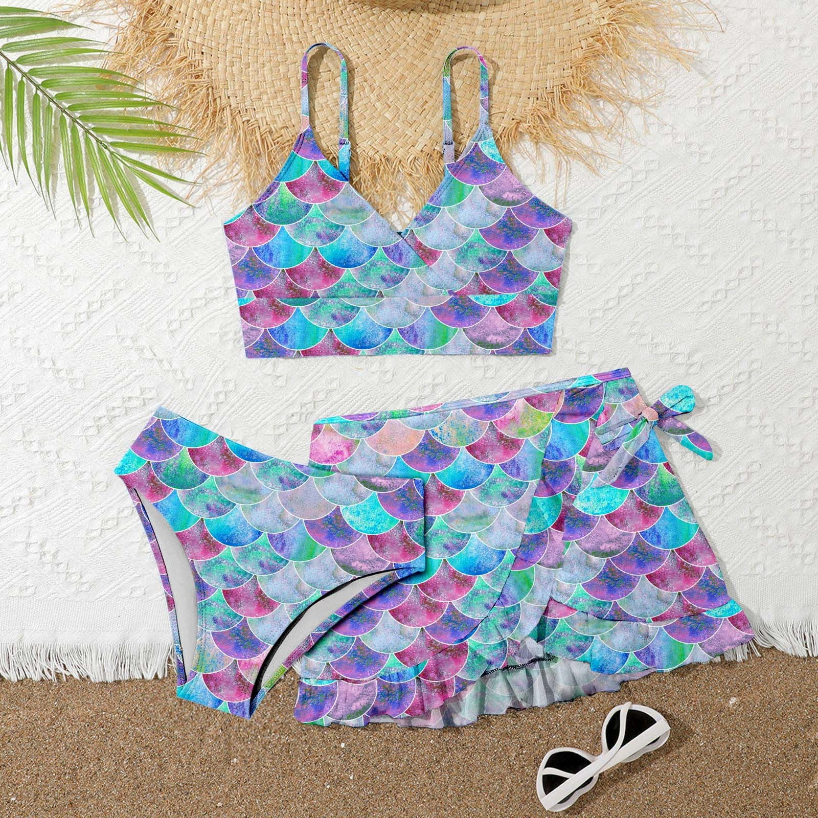 YUANZI Kids Swimsuits Fish Scale Swimsuit Set Scale Print Swimwear Set ...