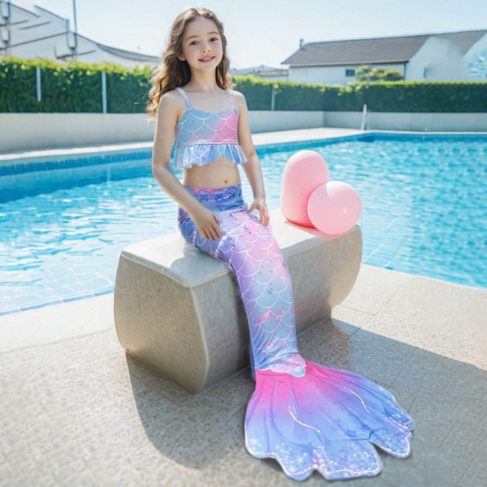 YUANZI Kids Swimsuits Fish Scale Tail Swimsuit Set 3 Piece Girls Swimsuit Bathing Suits Bikini ...