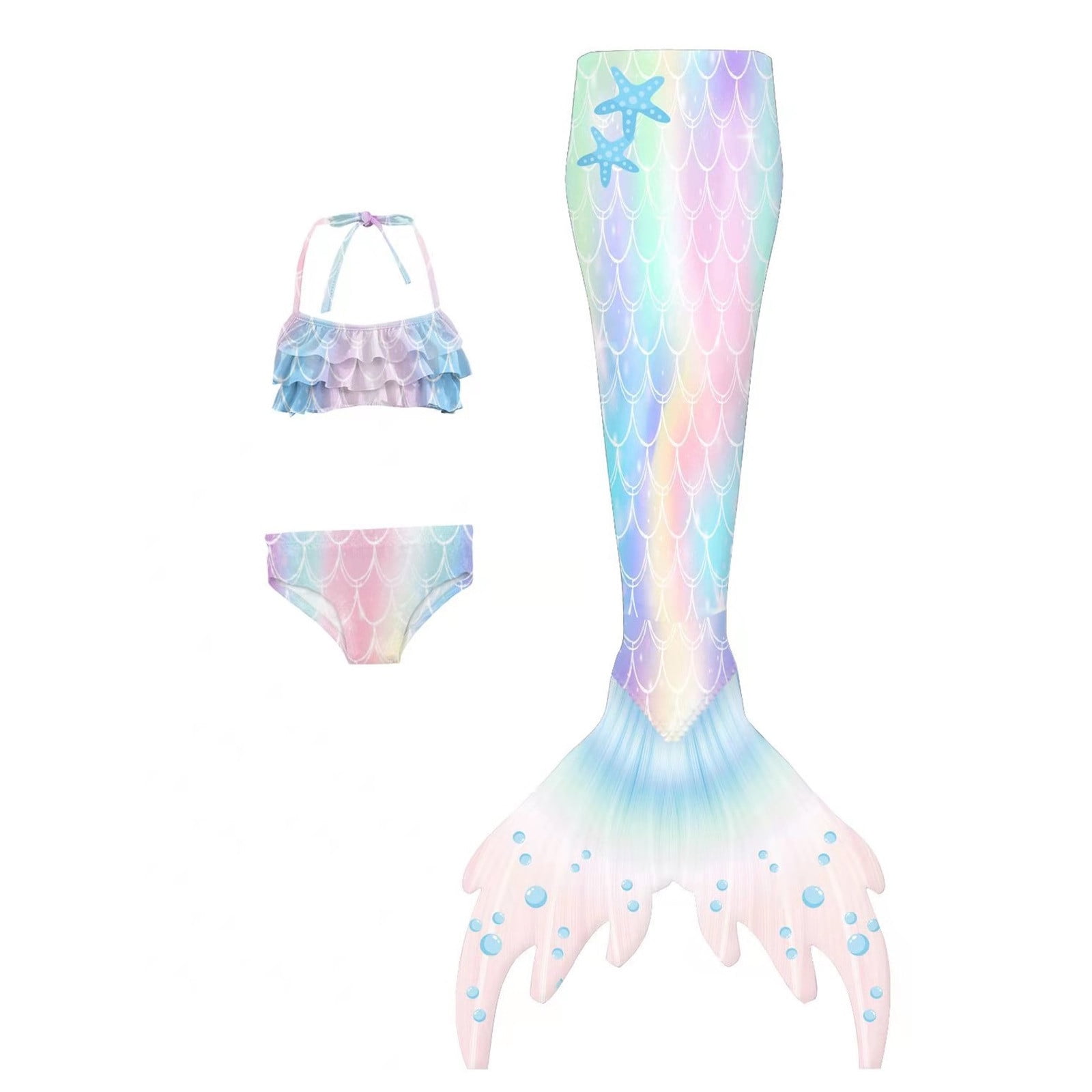 YUANZI Kids Swimsuits Fish Scale Tail Swimsuit Set 3 Piece Girls ...