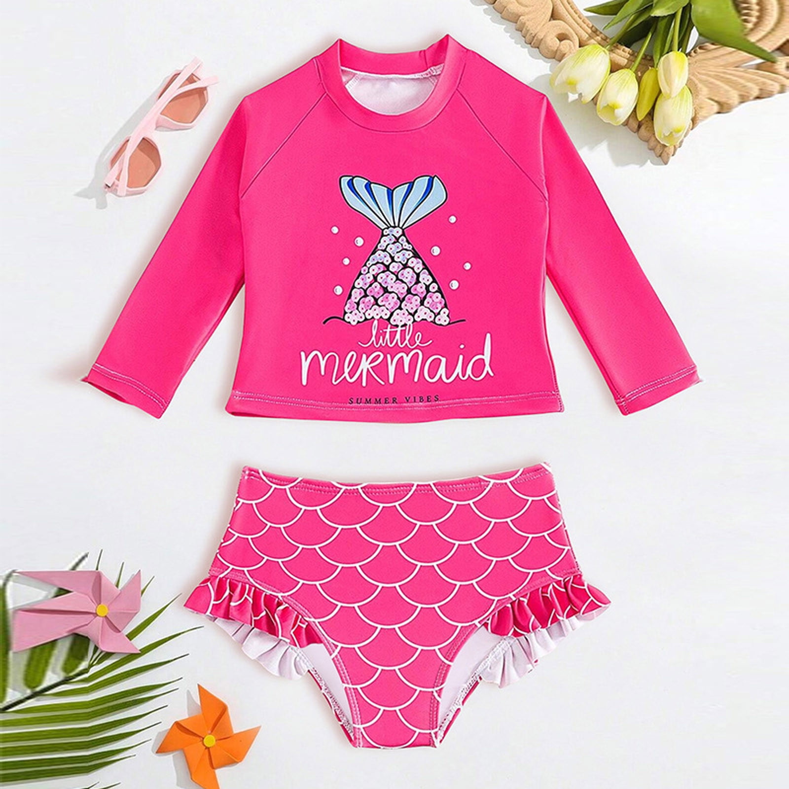 YUANZI Kids Swimsuits Fish Scale Tail Swimsuit Set Kids Girls Bikini ...