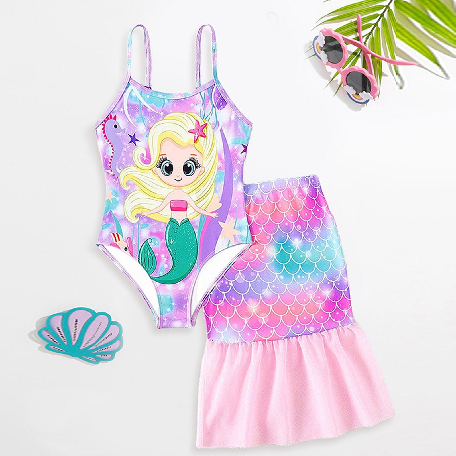 YUANZI Kids Swimsuits Fish Scale Tail Swimsuit Set Kids Girls Bikini ...